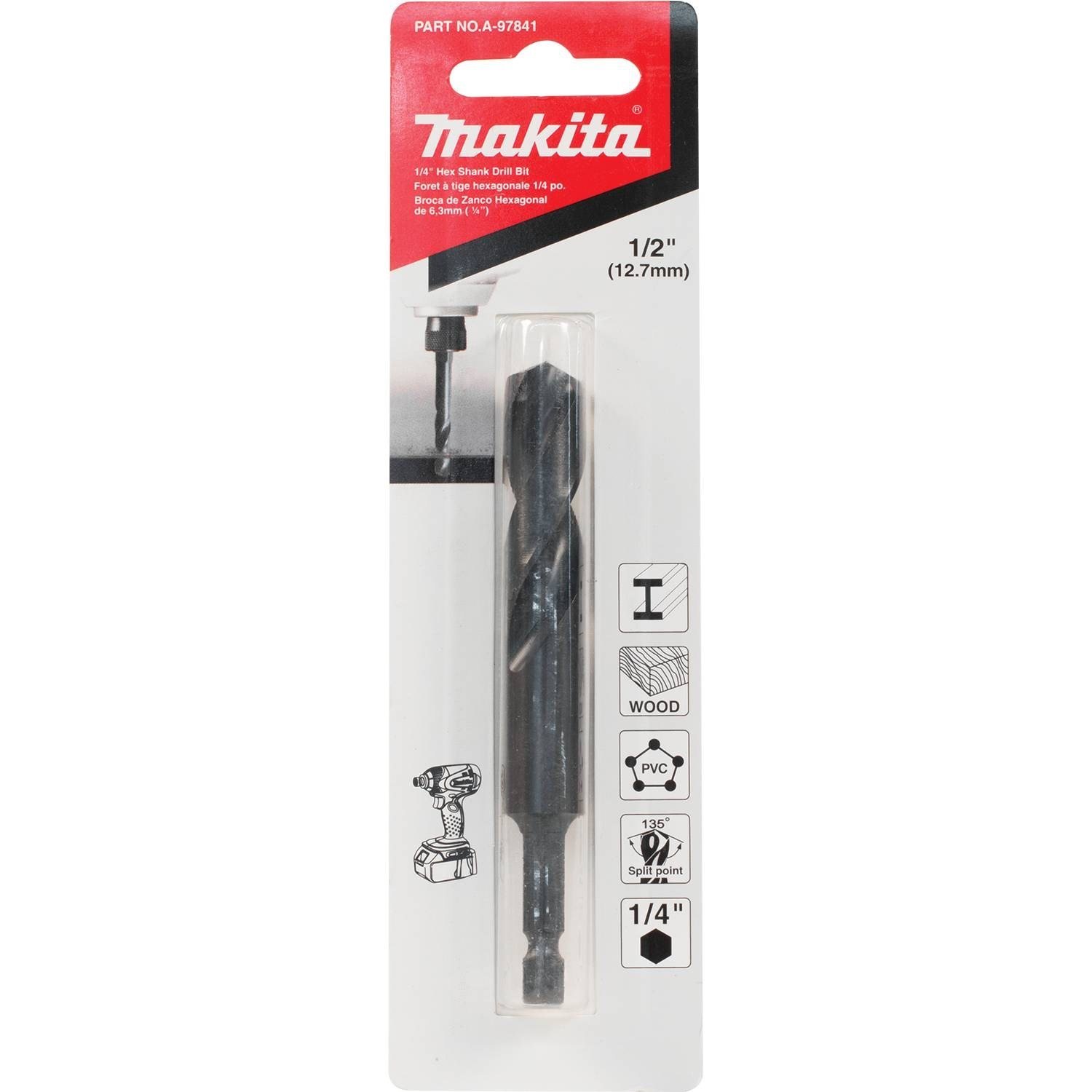Makita A-97841 1/2" Black Oxide Drill Bit, 1/4" Hex Shank