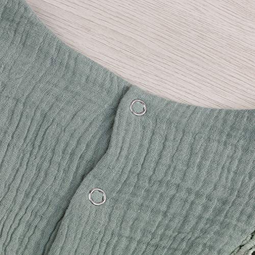 KCSLLCA Baby Girls Lace Romper Set Ruffle Sleeve Solid Color Onesie with Headband (Pea Green, 6-9 Months)