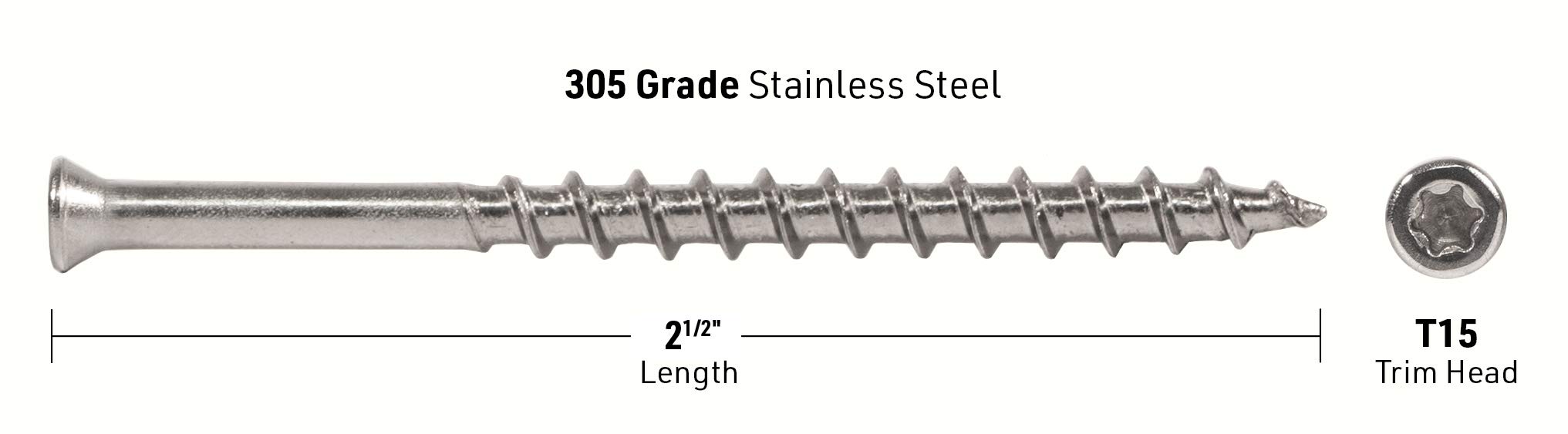 DeckWise #8x2-1/2" Stainless Steel Trim-Head Deck Screws, T15 Head, Covers 250 Sq. Ft. of Decking (1050 Pack)