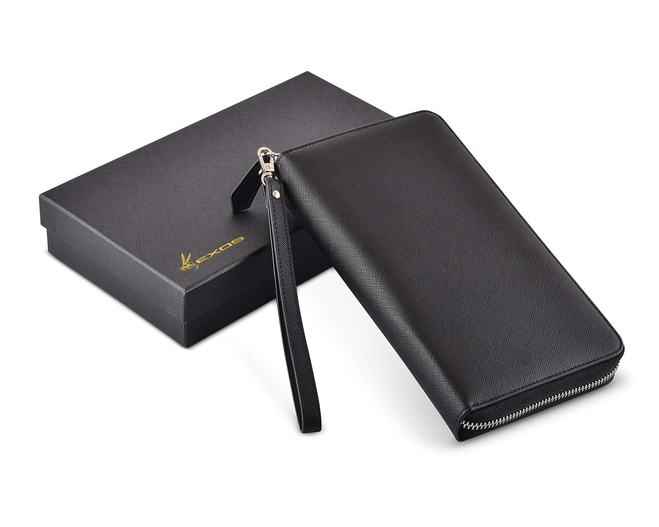 Exos Women’s Large Capacity Clutch Travel Wallet w/Removable Strap (Black)