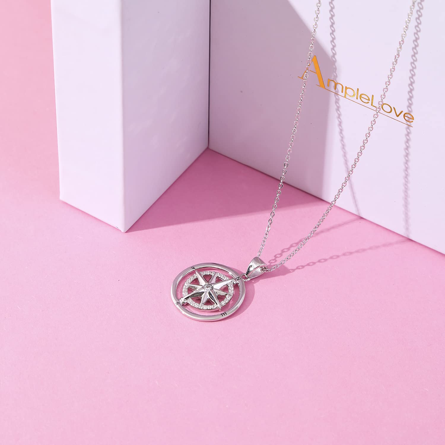 AmpleLove Graduation Gifts for Her, Sterling Silver compass Necklace Pendant, Necklaces for Women, College, High School Graduation Necklace