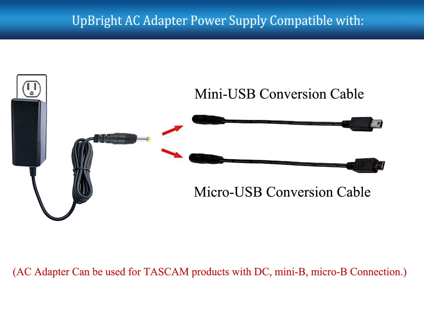 UpBright 5V AC/DC Adapter Compatible with Tascam PS-P520 E PS-P520E DP-008 DP-004 DP-006 MPGT1 CDGT2 DR1 DR-07 Recorder GT-R1 MP3 CD-BT2 D01140120B Sunny SYS1319-1005 TEAC 5VDC 2A Power Supply Charger