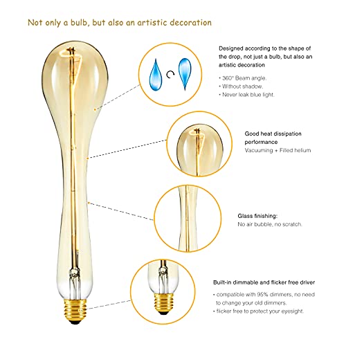 Beilf Decorative Oversized Edison Light Bulbs with E26 Base, Amber Glass, 4W Warm White 2200K, Dimmable, Large Led Filament Specialty Light Bulbs for Decorating Your Home