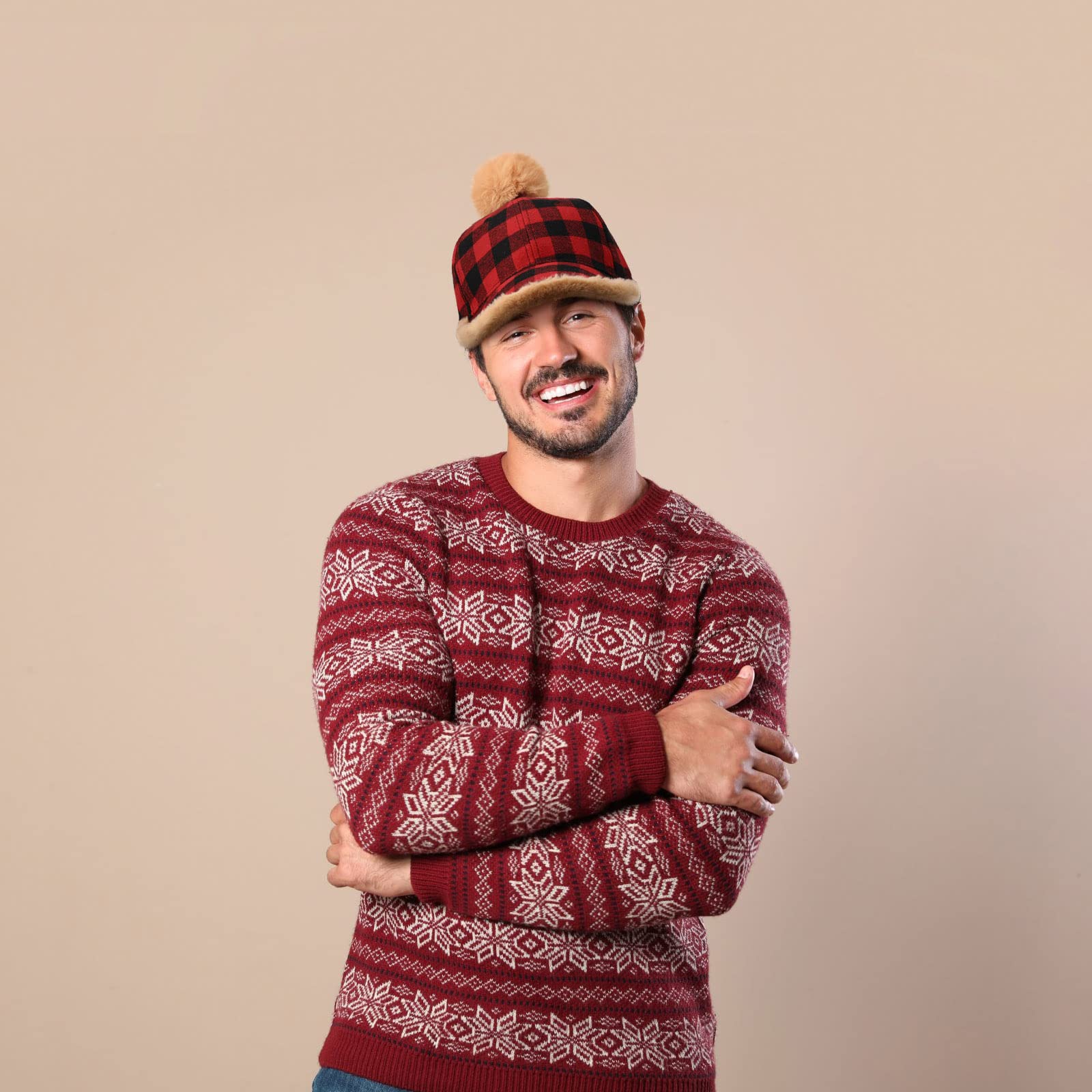 Adjustable Christmas Baseball Hat for Men Women Unisex Xmas Funny Checkered Baseball Cap Vintage Red Black Plaid Winter Hat
