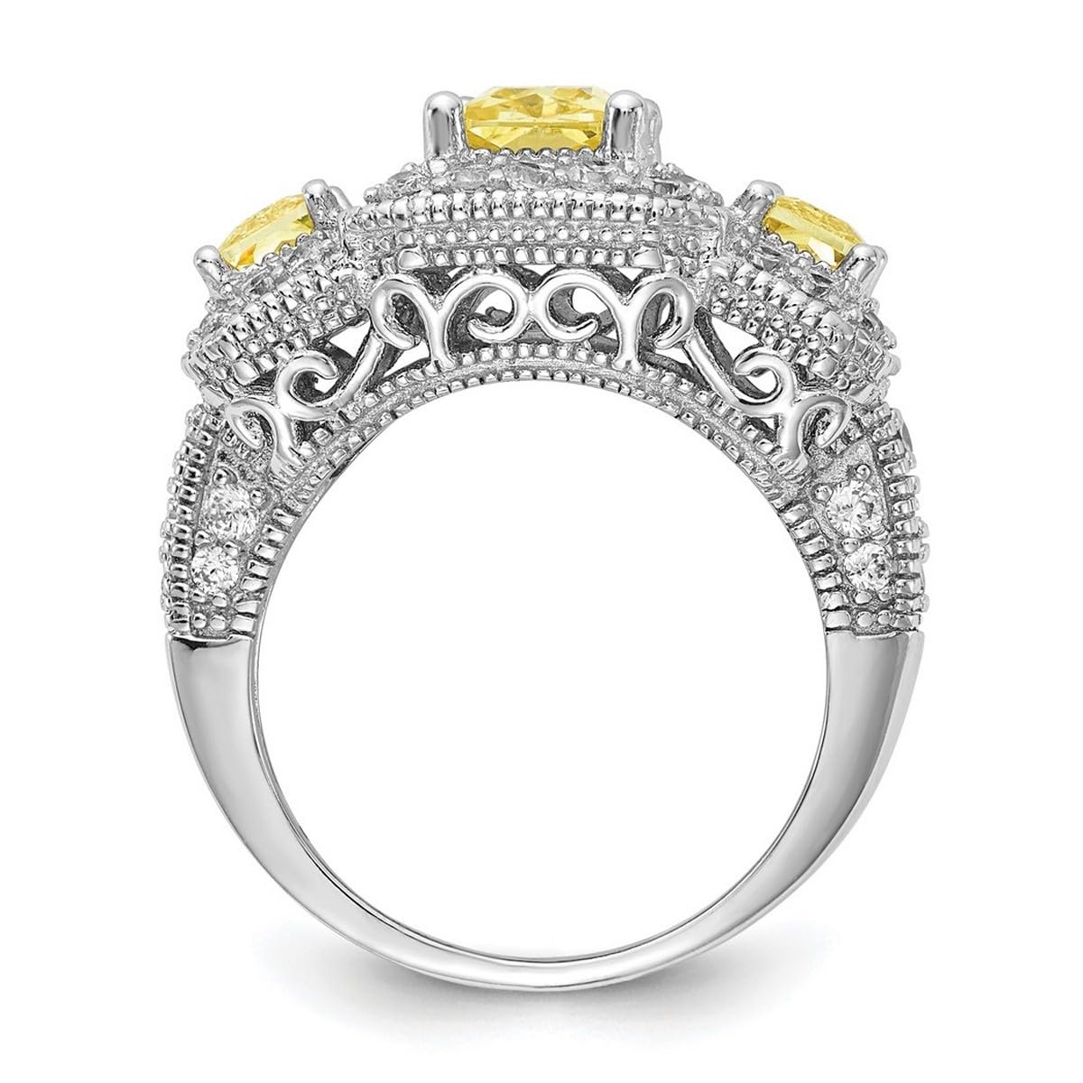 925 Sterling Silver Step Cut Radiant Cut Canary and White CZ Cubic Zirconia Simulated Diamond 3 stone Ring Size 7 Measures 13.25mm Wide Jewelry for Women