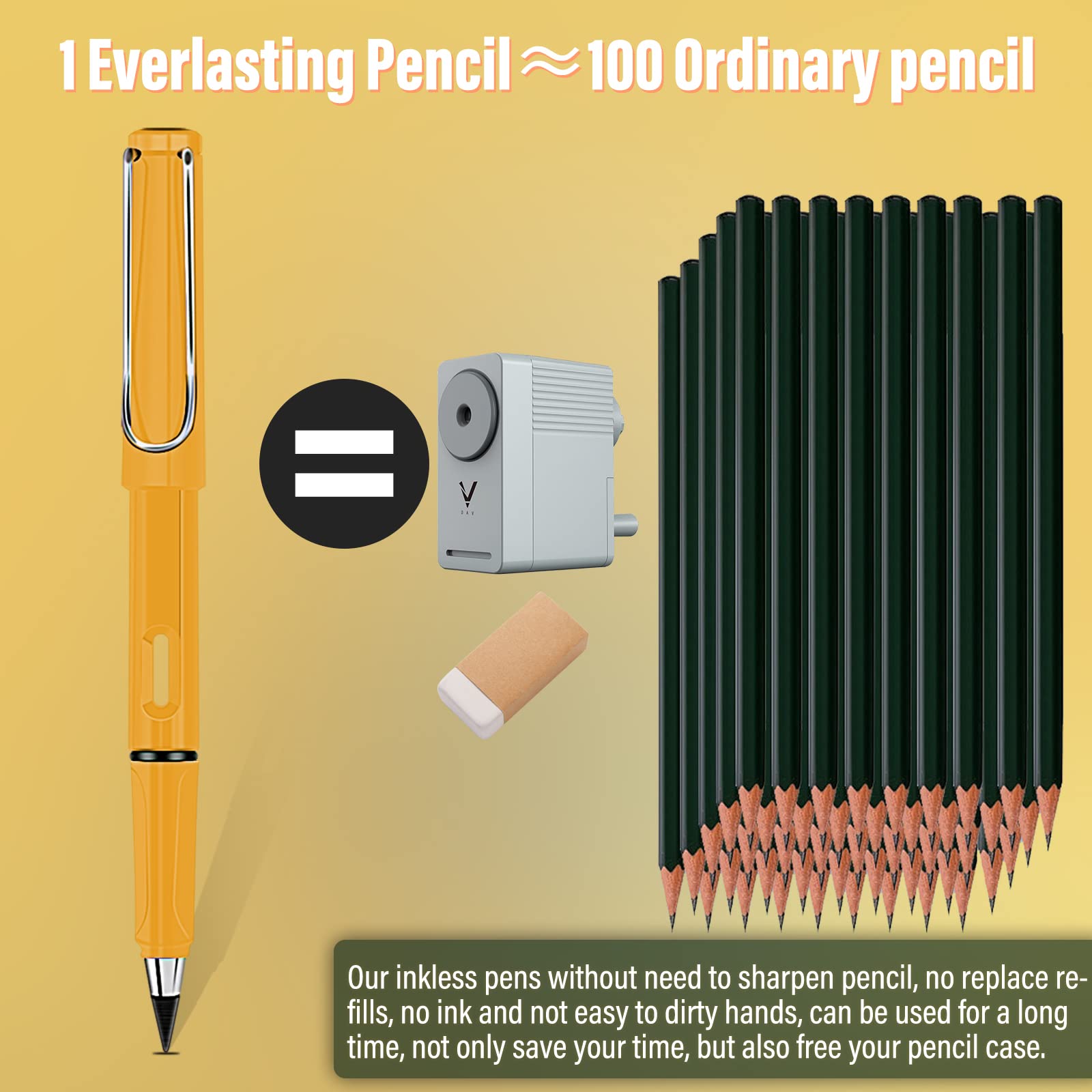 Ablink 6pcs Everlasting Pencil, Inkless Pencils Eternal with 6pcs Replacement Nibs, Infinity Pencil Magic Pencils, Portable Reusable Erasable Writing Pencil, for Writing Art Sketch Painting Tool