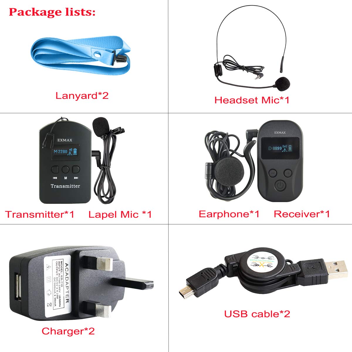 EXMAX EXD-101 2.4GHz Wireless Audio Tour Guide System 9999 Channels Hands-free Whisper Accoustic Transmission System for Training Conference Simultaneous interpretation(1 Transmitter & 1 Receiver)