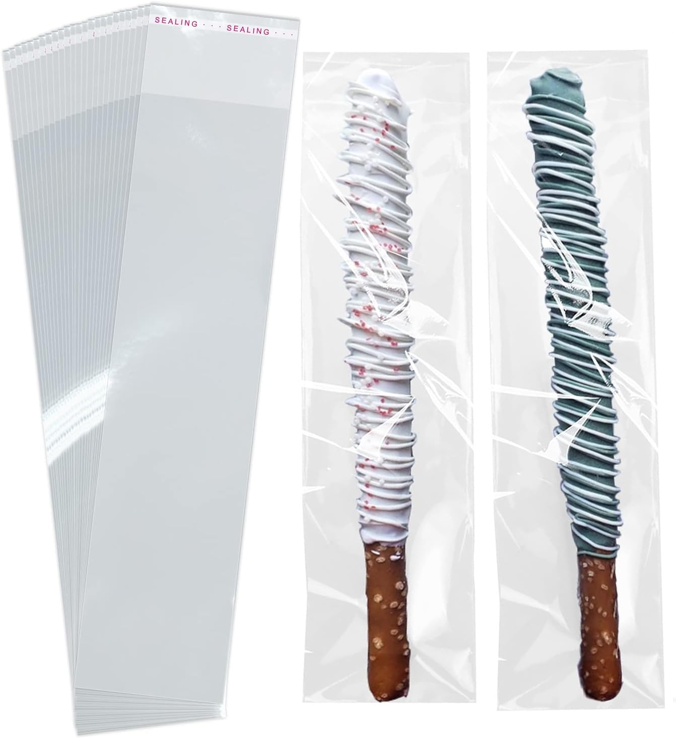 Cellophane Treat Bags, 2x8 inch Pretzel Rod Bags, 200 Pcs Clear Cellophane Bags for Favors, Self Adhesive Sealing Plastic Gift Bags, Pretzels Individual Bags, Party Cello Bags for Pretzel Stick Candy