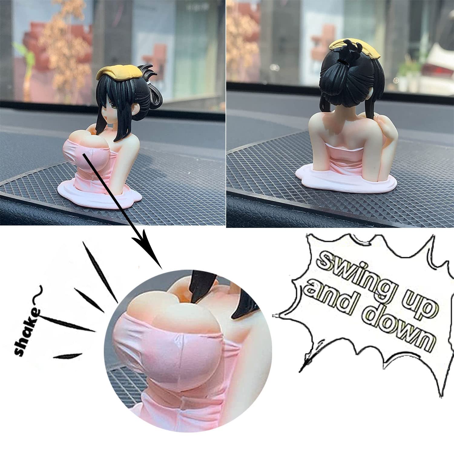 ANTESCORT Shaking Chest Car Ornaments, Bobbleheads for Car Dashboard, Car Dashboard Decorations, Kawaii Action Model Doll for Room Desktop Car Dashboard