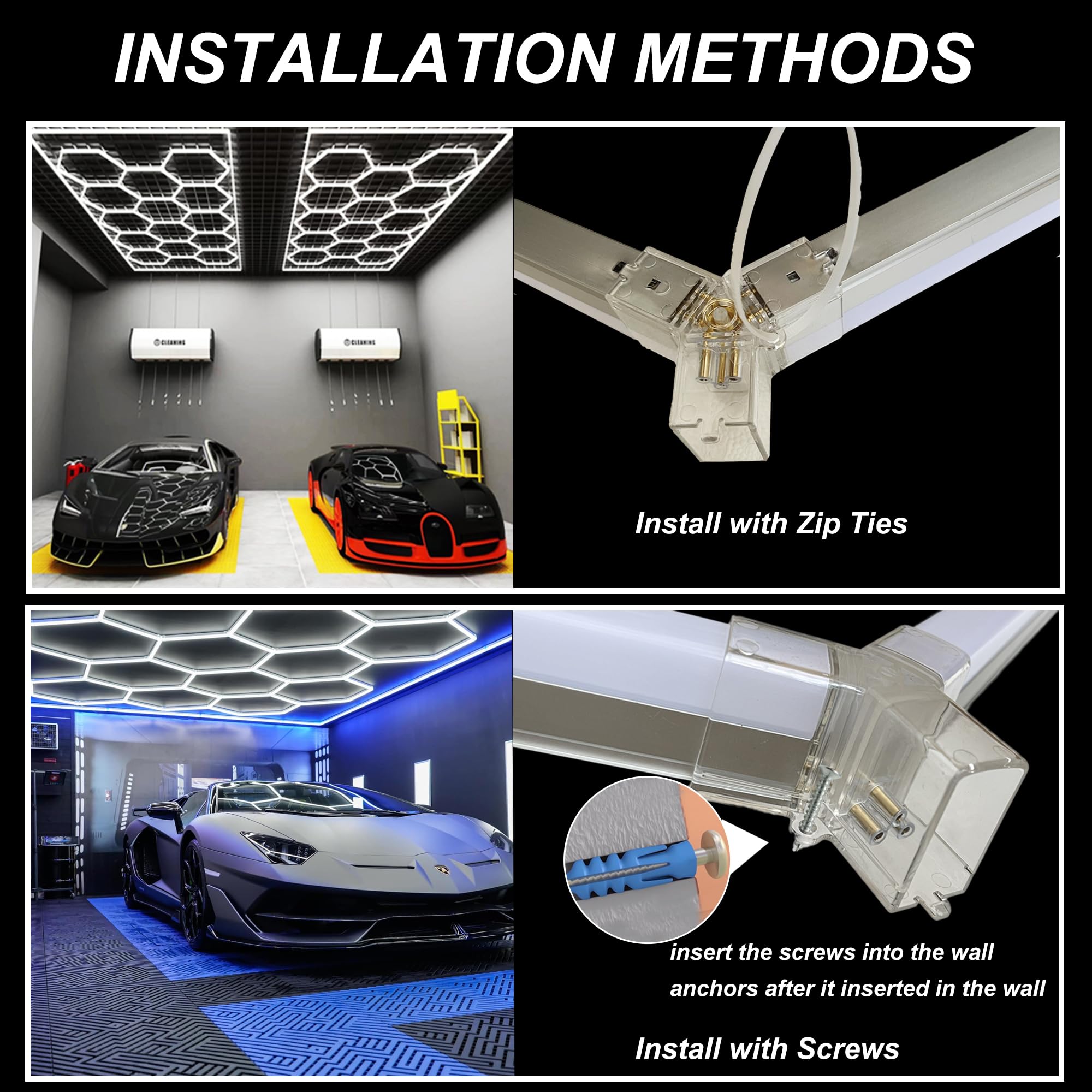 Wanzvisk Hexagon Led Lights,5 Hex Grid for Garage，25 Pack Aluminum 144W 17280LM Super Bright Hexagon Garage Ceiling Light for Gym Shop Basement Car Detailing Hexcal Studio Lighting