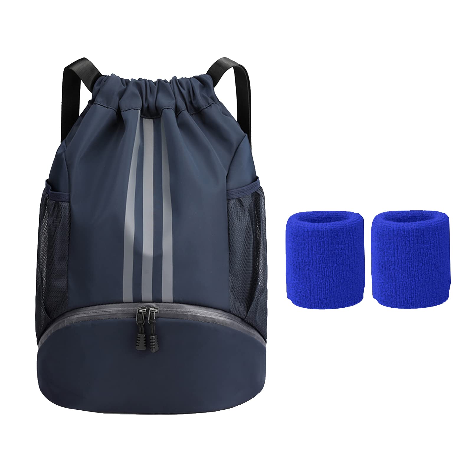 AMQTSLM Soccer Bag,Drawstring Backpack,Waterproof Soccer Backpack for Boys Girls,Volleyball Bag,String Bag Yoga Gym Backpack Sport Bag with 2 Wristband (Dark Blue)