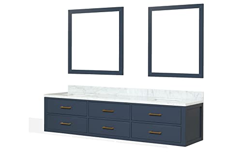 Bell+Modern Tuckerton 80 in W x 22 in D Blue Double Bath Vanity, Carrara Marble Top and Mirror
