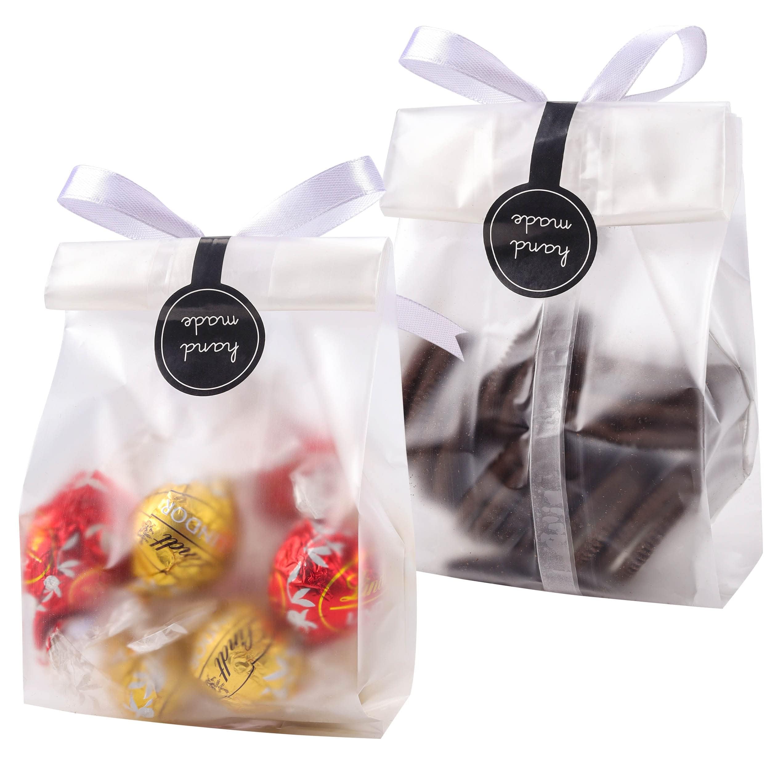 YunKo Cookie Bags for Gift Giving Cellophane Clear Treat Bags for Favors Mini Loaf, Bundt Cake, Hot Cocoa Bomb Packaging With Stickers(100PACK, Translucent)