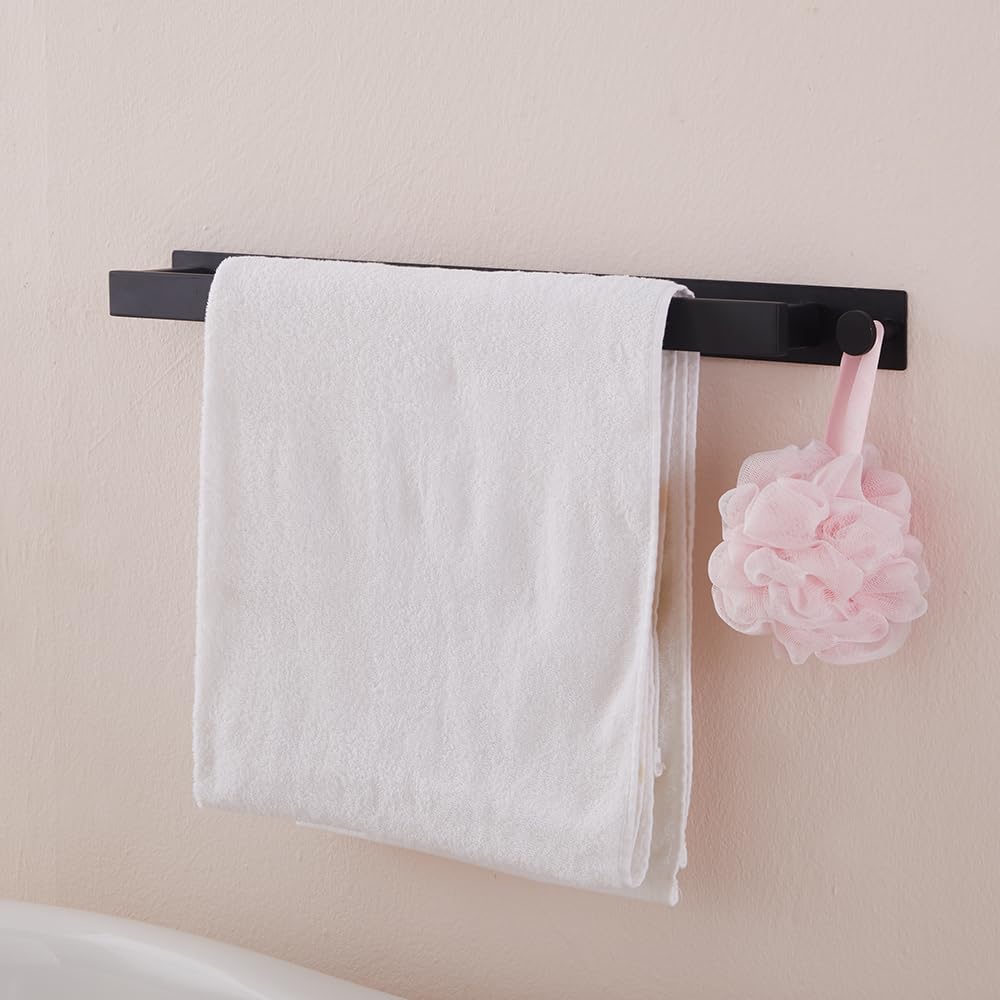 Bathroom Towel Rack 304 Stainless Steel Towel Holder with 2 Piece Hooks, Wall Mounted Towel Hanger fit Bathroom Accessory Kit - Drilling Required(Black, 31.5 INches)