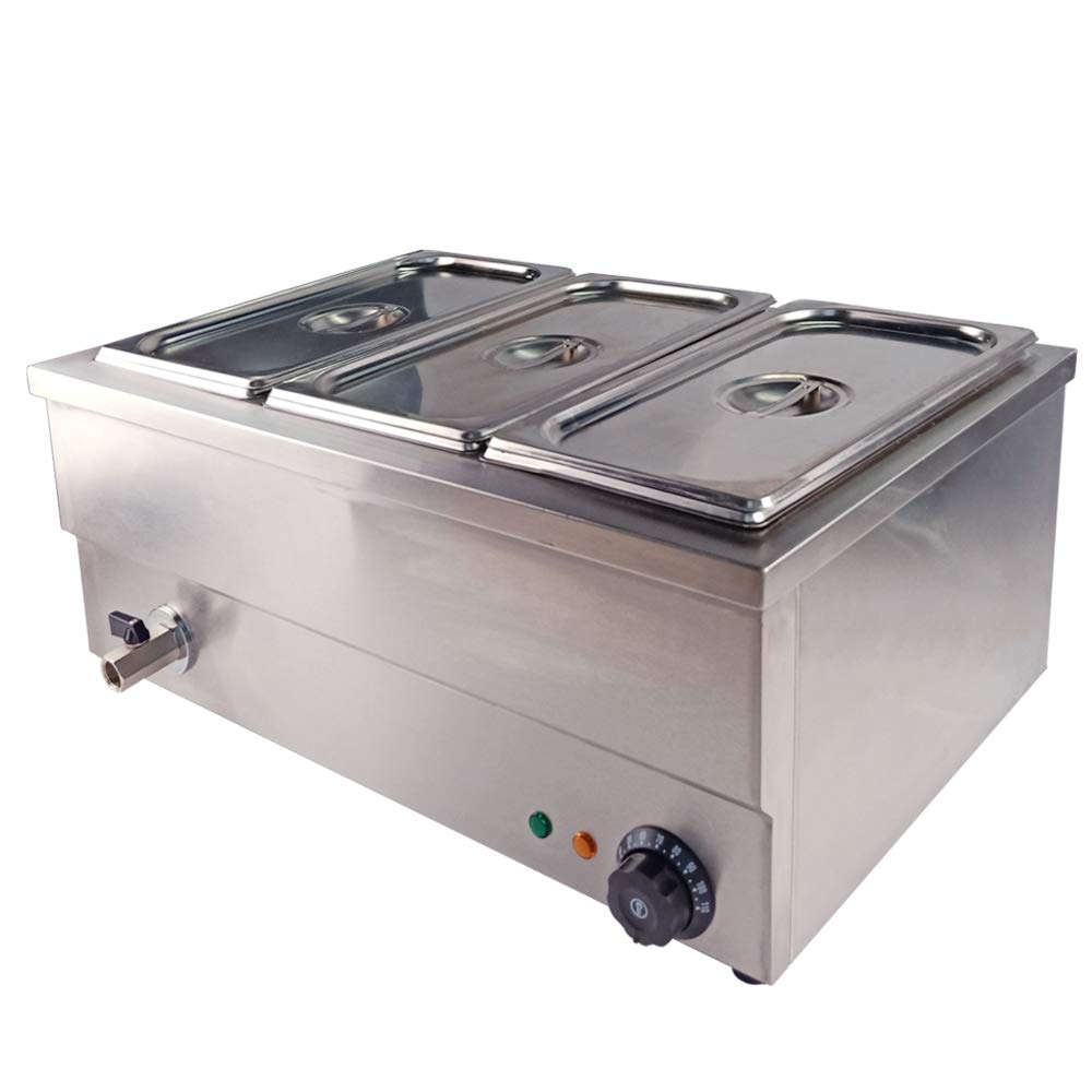 TAIMIKO Bain Marie Food Warmer Buffet Warmer Steam Table Countertop Stainless Steel Electric Container Temperature Control for Catering and Restaurant Commercial Grade Buffet Server 1350W (3 Pans)