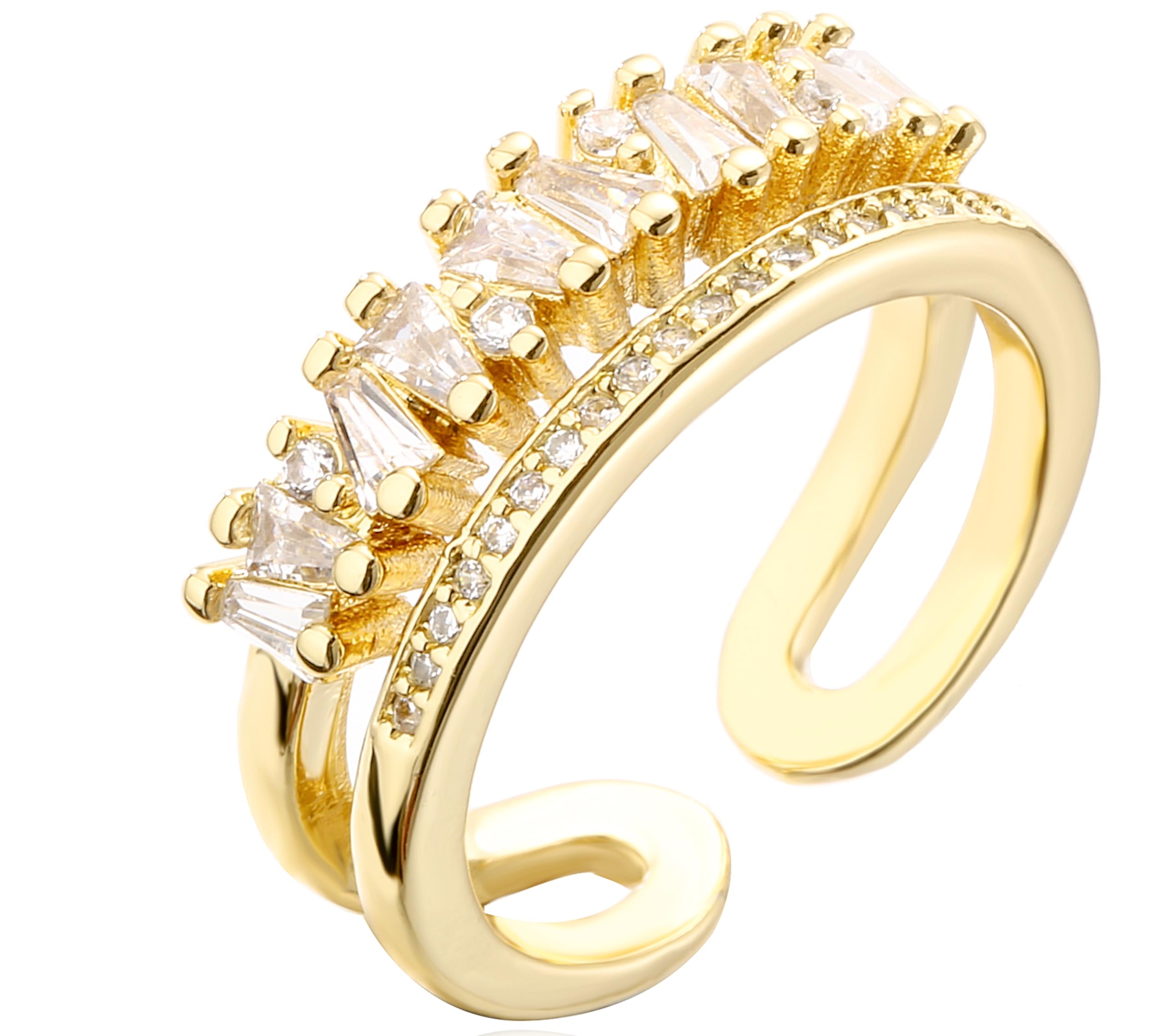 AIKAITUO 14K Gold Plated Adjustable Zircon Eternal Fashion Personalized Women's Stacked Ring Christmas Birthday Gift (White)