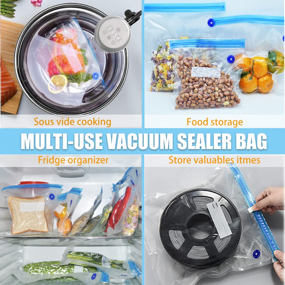 Daarcin 3 Size 40pcs Sous Vide Bags BPA Free Reusable Vacuum Sealer Bags Kit Keep Food Flesh with 1 Vacuum Hand Pump and 2 Sealing Clips