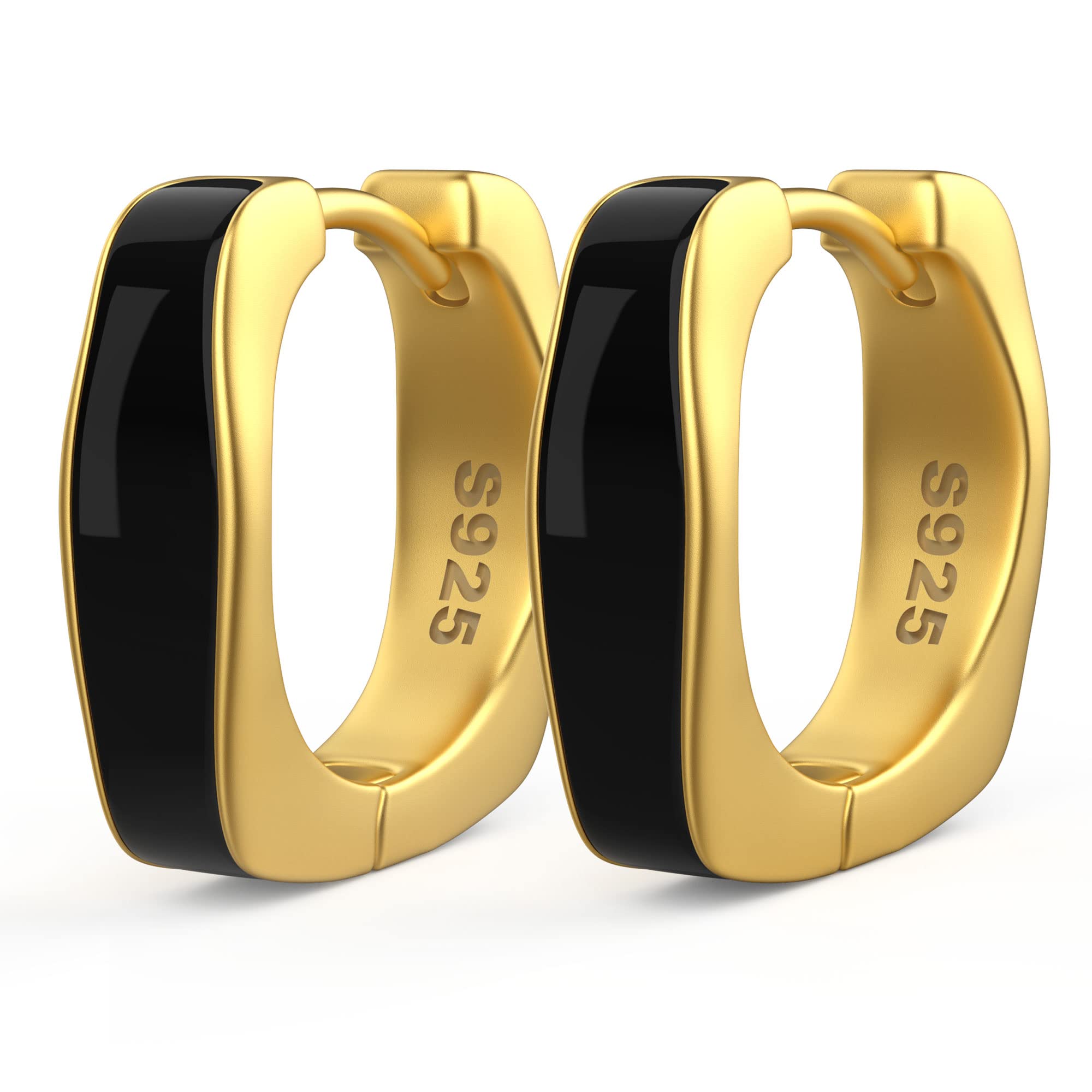 AMORAMOR & FOREVER 14K Gold Plated Enamel Huggie Hoop Earrings for Women - Matte And Glossy Chunky Neon Colorful Small Huggie Earrings Thick Trendy Y2K Square And Round Earrings, Yellow Gold, No