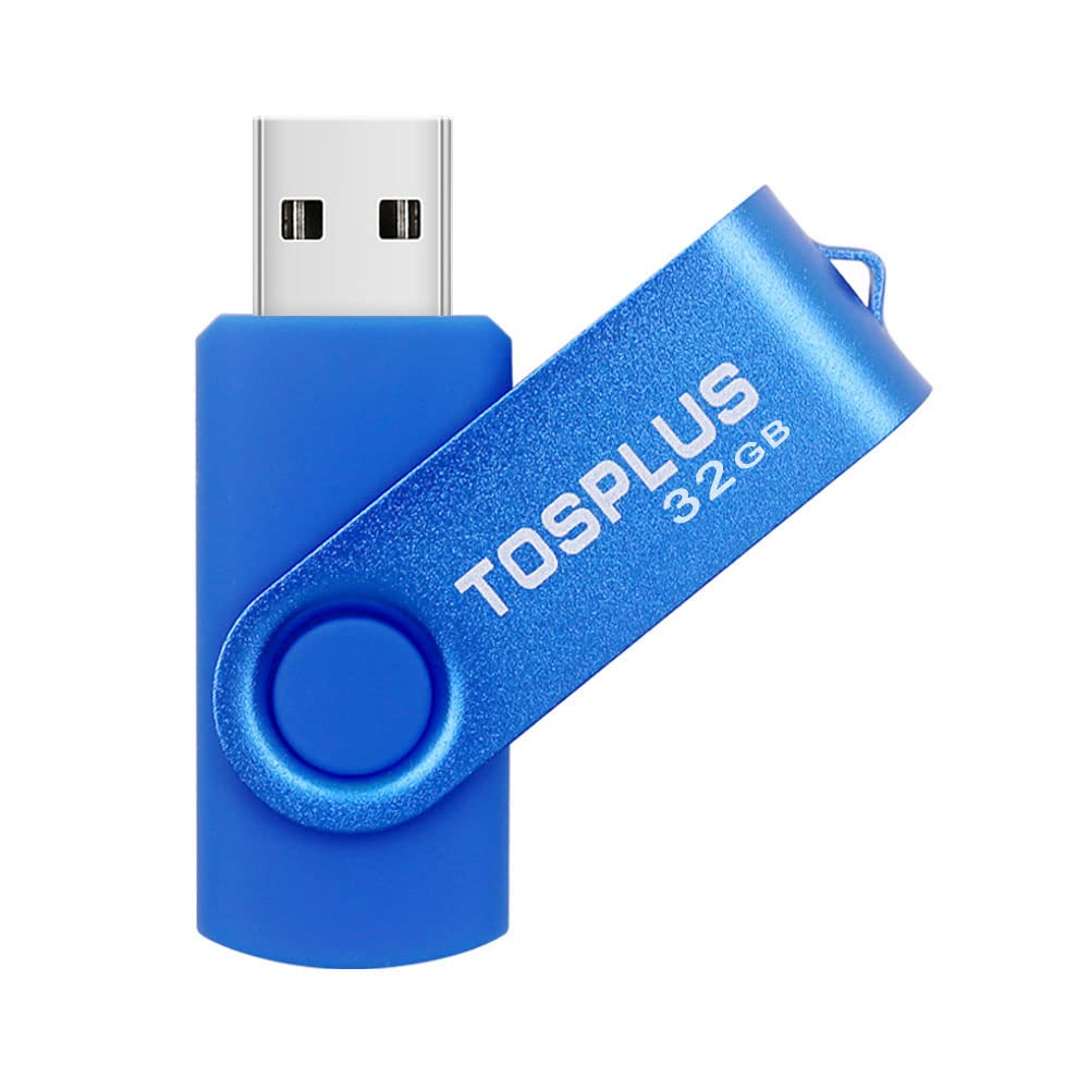 TOSPLUS 2 Pack 32GB USB Flash Drive USB 2.0 Thumb Drives Memory Stick Data Storage Jump Drive Swivel Design (Black/Blue)