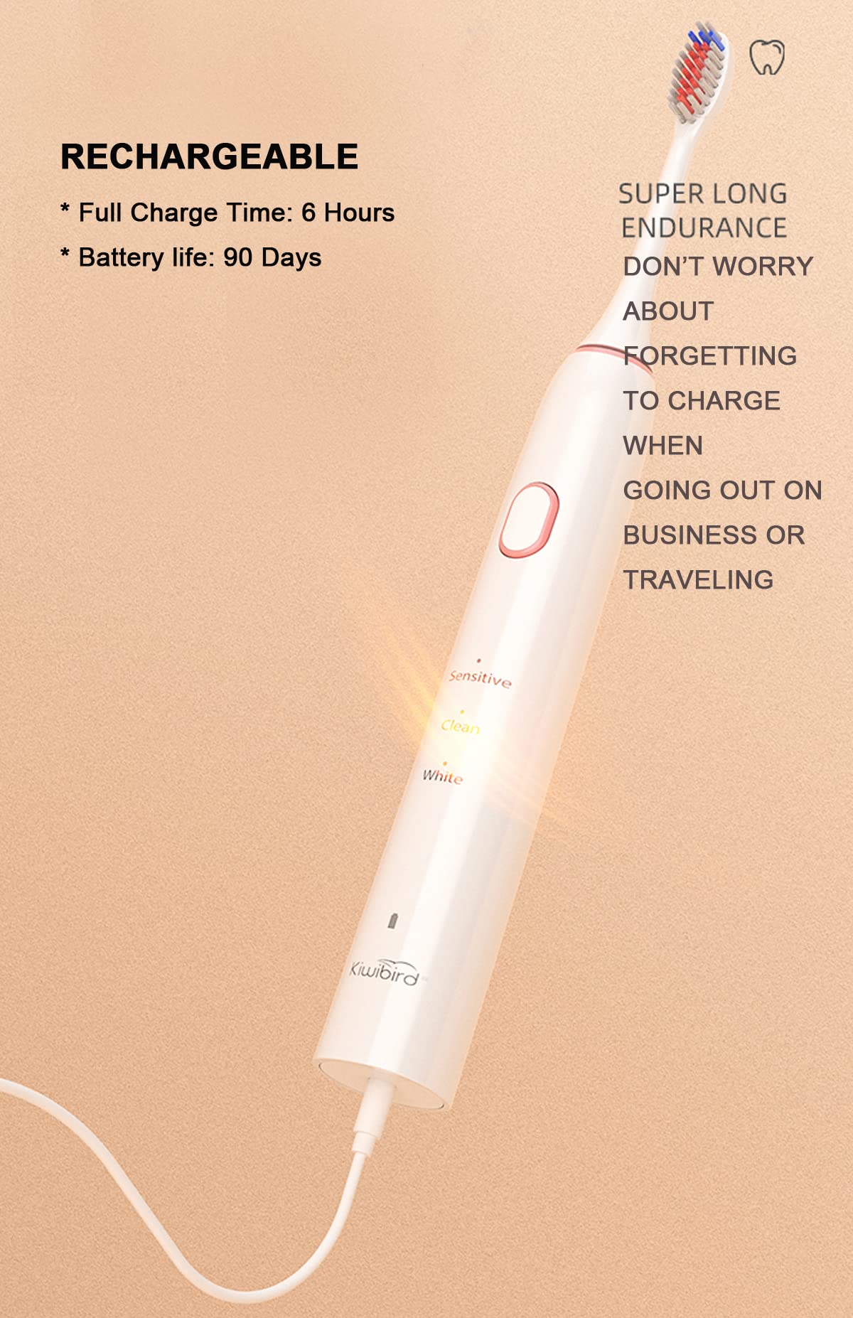 corpereal Portable Rechargeable 3 Mode Sonic Electric Toothbrush