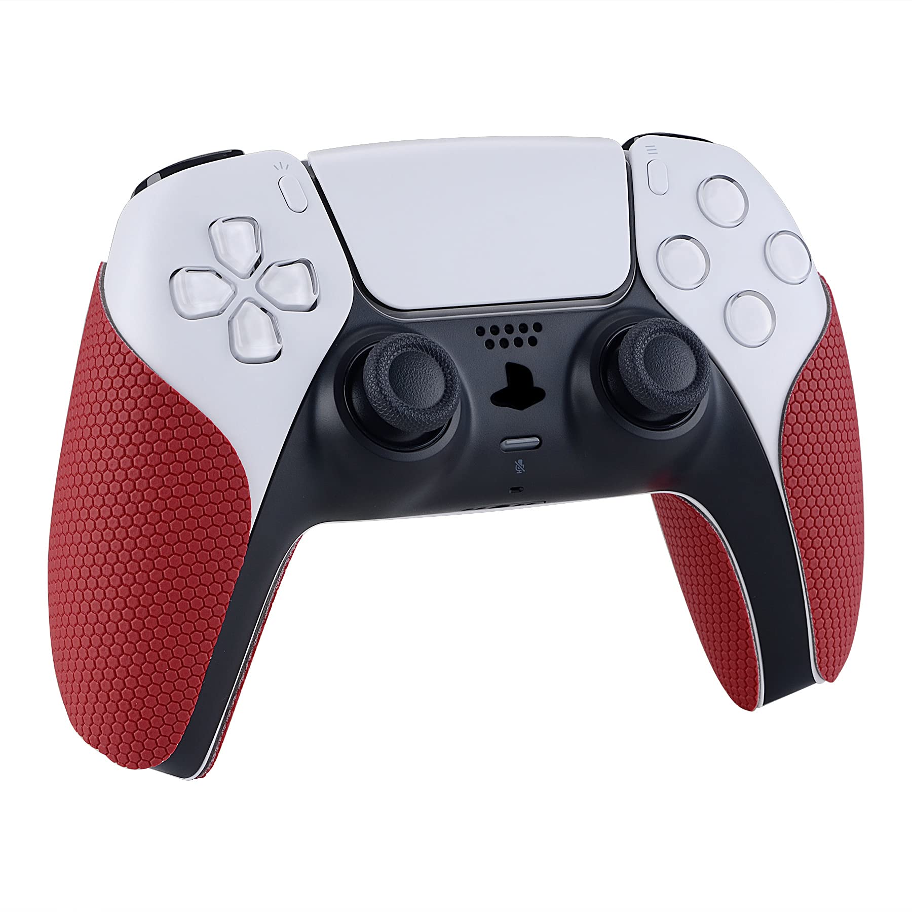 eXtremeRate PlayVital Red Anti-Skid Sweat-Absorbent Controller Grip for ps5 Controller, Professional Textured Soft Rubber Pads Handle Grips for ps5 Controller