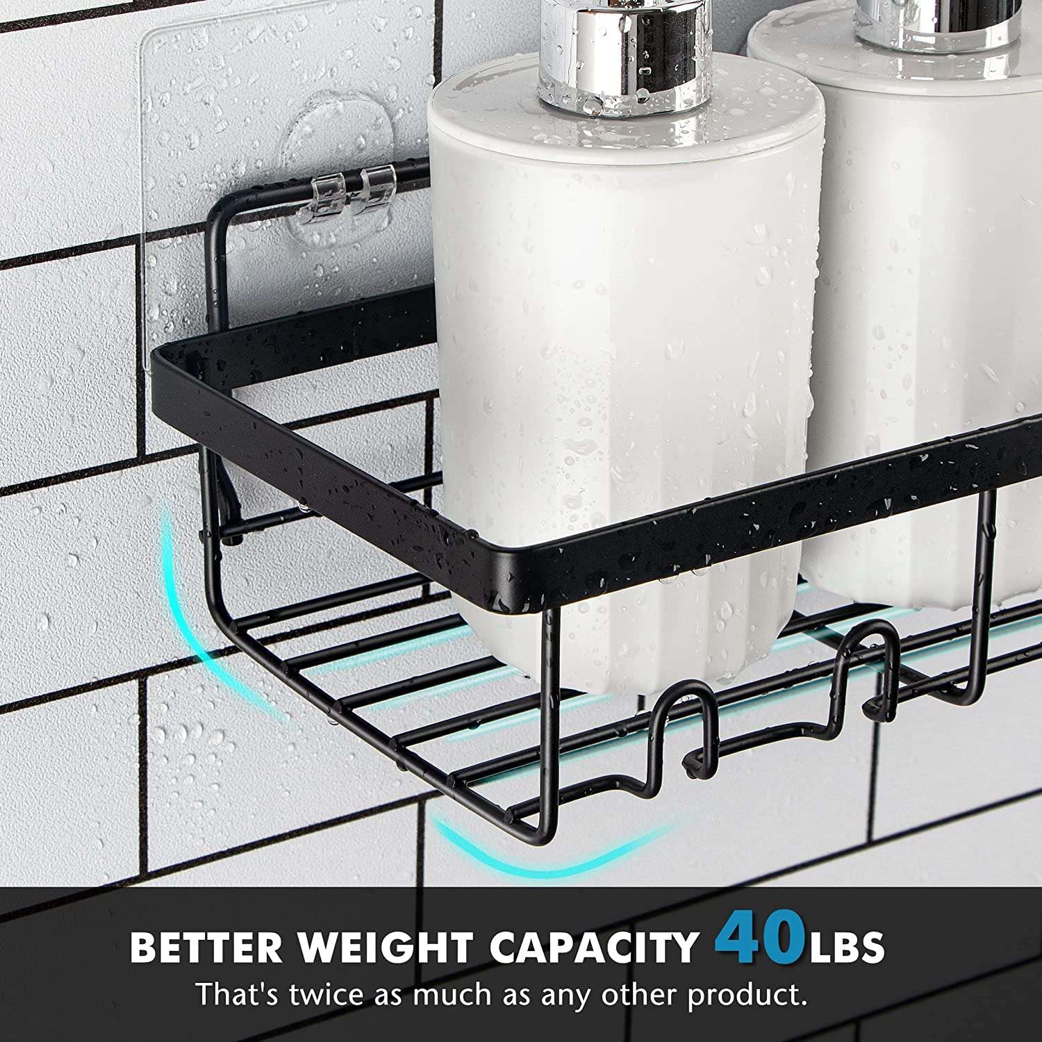 Pasotim Shower Shelf Organizer Rack(2Pack), Bathroom Accessories Basket Shelves with Hooks, Wall Mount Shower Storage