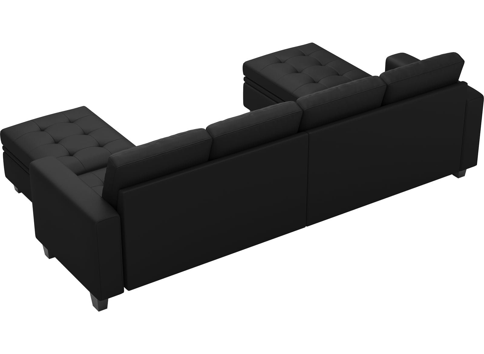 Belffin Faux Leather U Shaped Sectional Sofa Couch with Storage Ottoman Leather Convertibel Sectional Sofa with Reversible Chaises Black