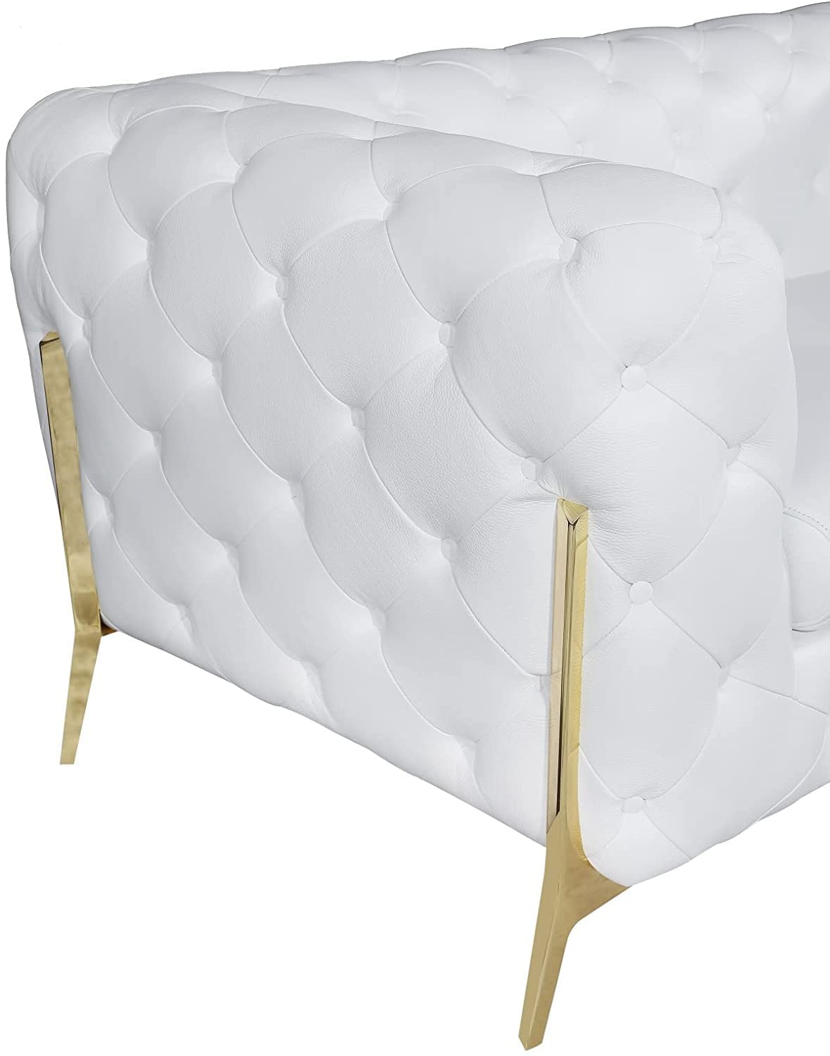 Blackjack Furniture Modena Modern Italian Leather Living Room Tufted Sofa, White