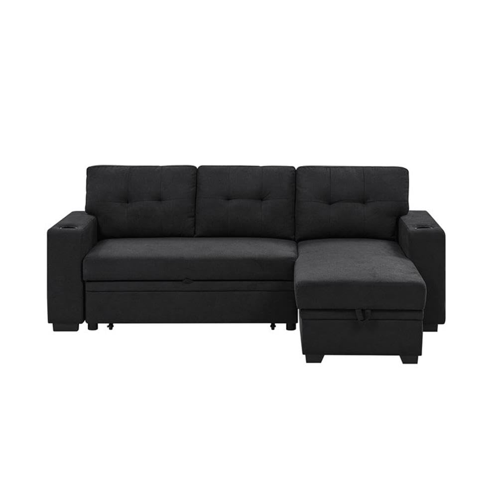Pemberly Row Polyester Blend Fabric Convertible Sectional in Black