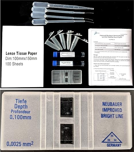 Rs' Science - Improved Neubauer Hemocytometer kit with Trypan Blue and Methylene Blue for Blood, Cell, Yeast Counting