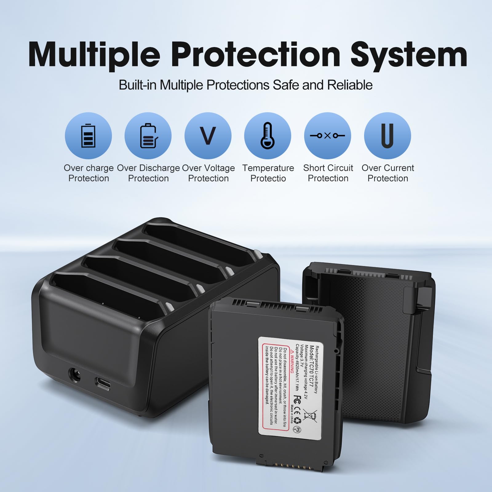 Battery Charger for Zebra Symbol TC70 TC72 TC75 TC77 TC700h TC700k TC720l TC75x TC75EK TC75AH TC75GK TC700H TC700K TC77HL, 4-Slot Charging Cradle Charging Accessories for Scanner