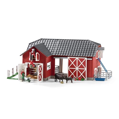 Schleich Red Barn Playset with Cows, Farmer, Tractor, and Farm Life Accessories - 27-Piece Set for Kids Ages 3+