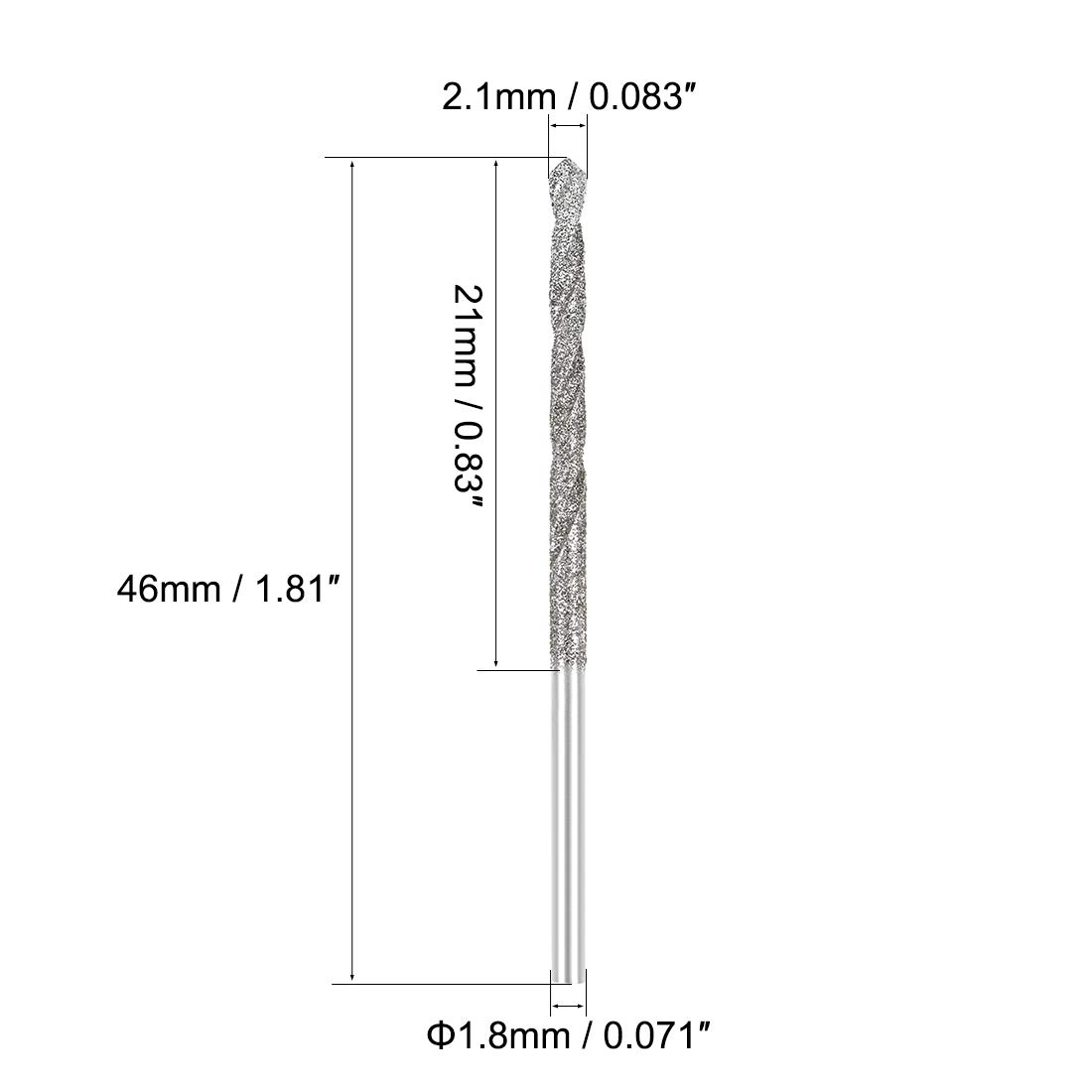 uxcell 2.1mm Diamond Twist Drill Bits High Speed Steel for Glass Sea Shells Stone Tiles 5 Pcs