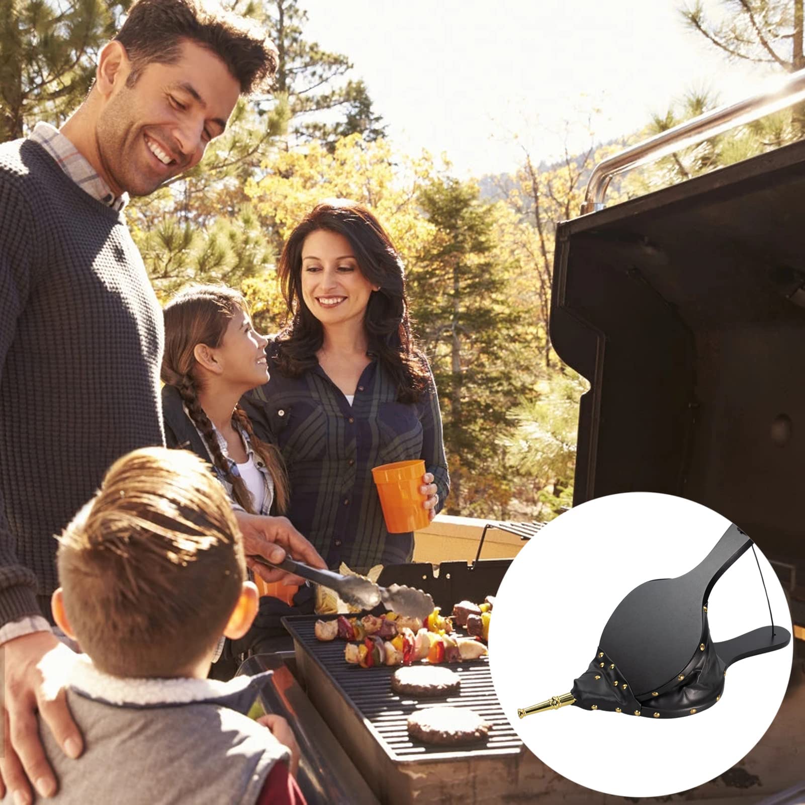 EsLuker.ly Fireplace Bellows Indoor 15.5" x 7", Wood Air Blower with Hanging Strap Cast Nozzle Hand Bellow Pump for Fire Pit Wood Stove BBQ Outdoor Camping (Black)