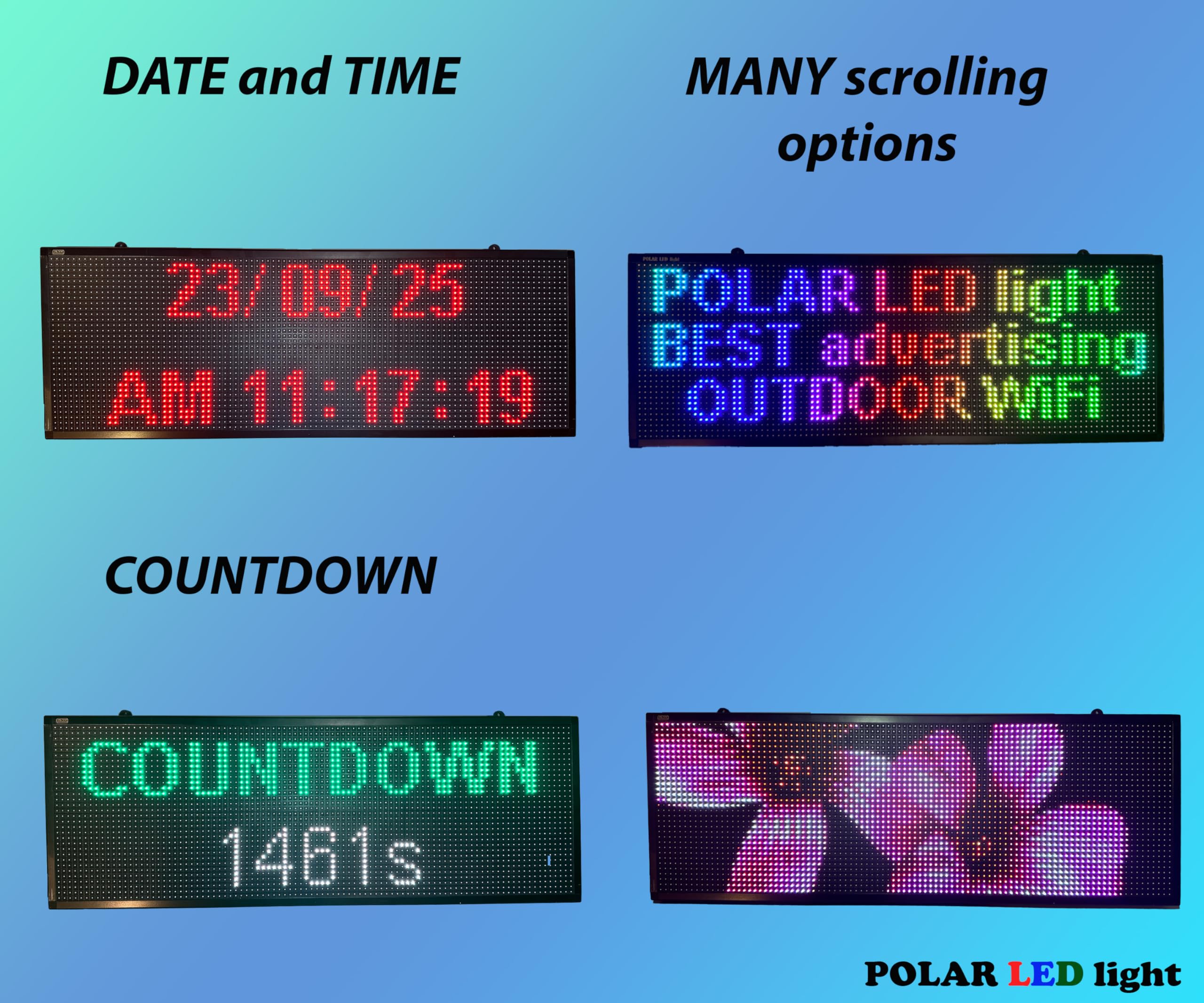 WiFi P6 high Resolution LED RGB Color Sign 40" x 11" with high Resolution P6 128x32 dots and New SMD Technology. Perfect Solution for Advertising