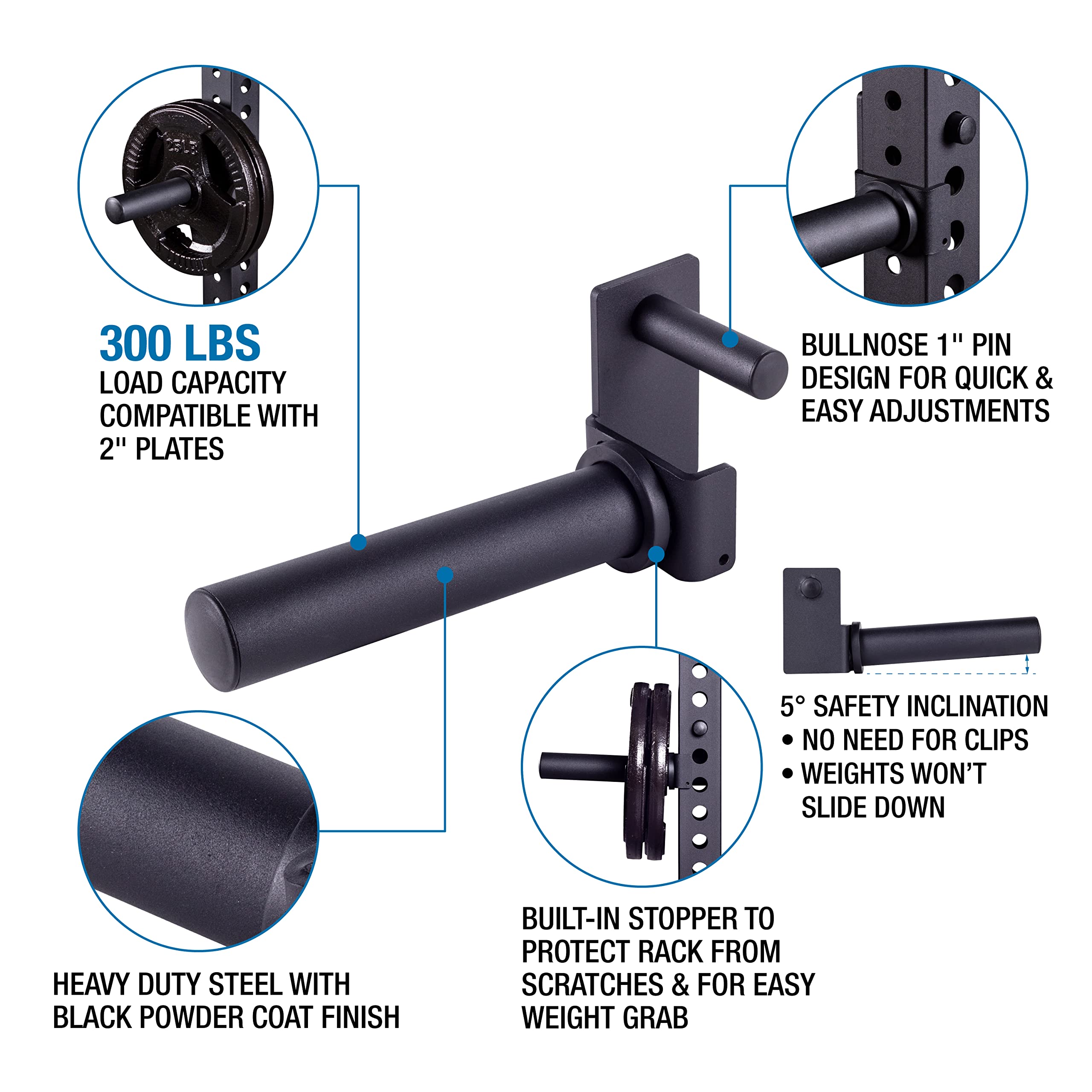 AmStaff Olympic Weight Plate Holder for Power & Squat Racks – Available 2x2 – 2.5x2.5 – 3x3 Inch Tube Sizes – Weight Plates Horn Storage Attachment for Power Squat Rack – (Pair) (3"x3" Tube Racks)
