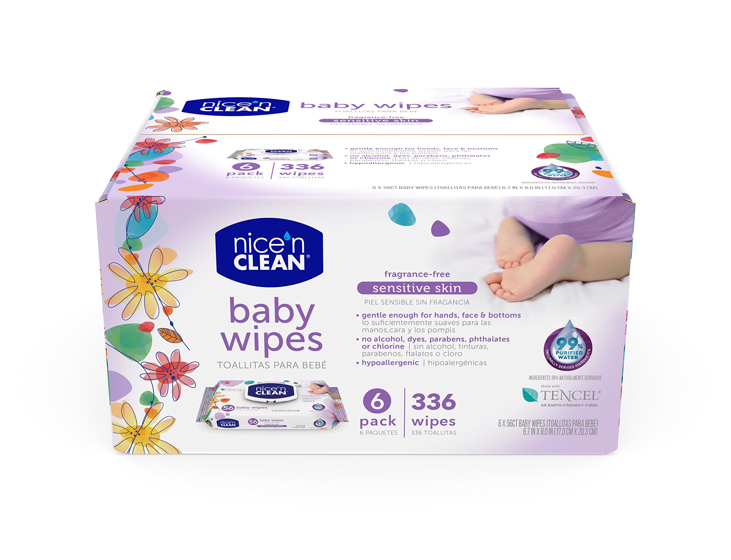 Nice 'N Clean Unscented Baby Wipes (336 Total Wipes) | Ideal for Sensitive Skin | Hypoallergenic, Alcohol-Free, Paraben-Free Wet Wipes | Infused w/Aloe & Vitamin E, 56 Count (Pack of 6) (A250S6)