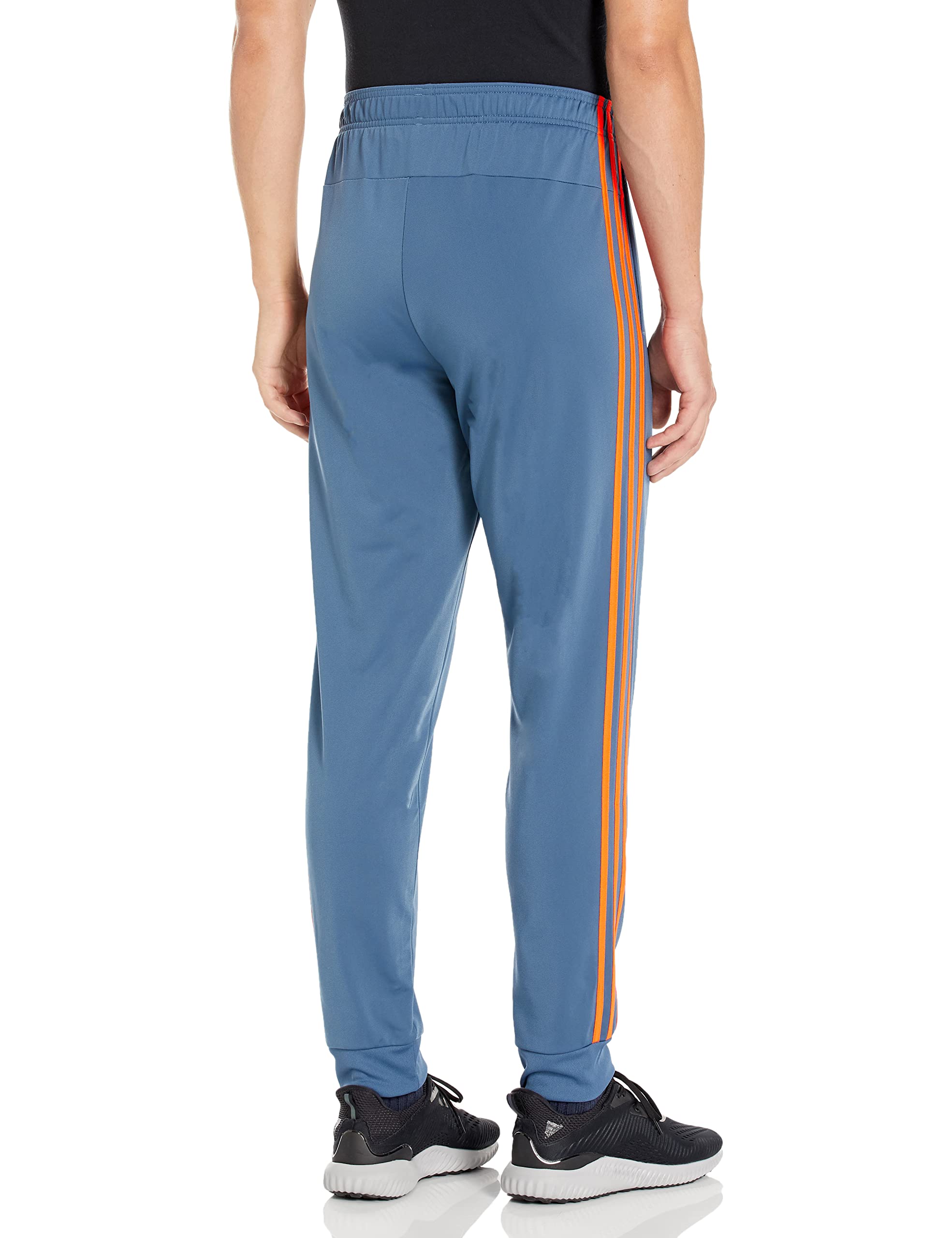 adidas Men's Essentials Warm-Up Slim Tapered 3-Stripes Track Pants, Wonder Steel/Semi Impact Orange, X-Large