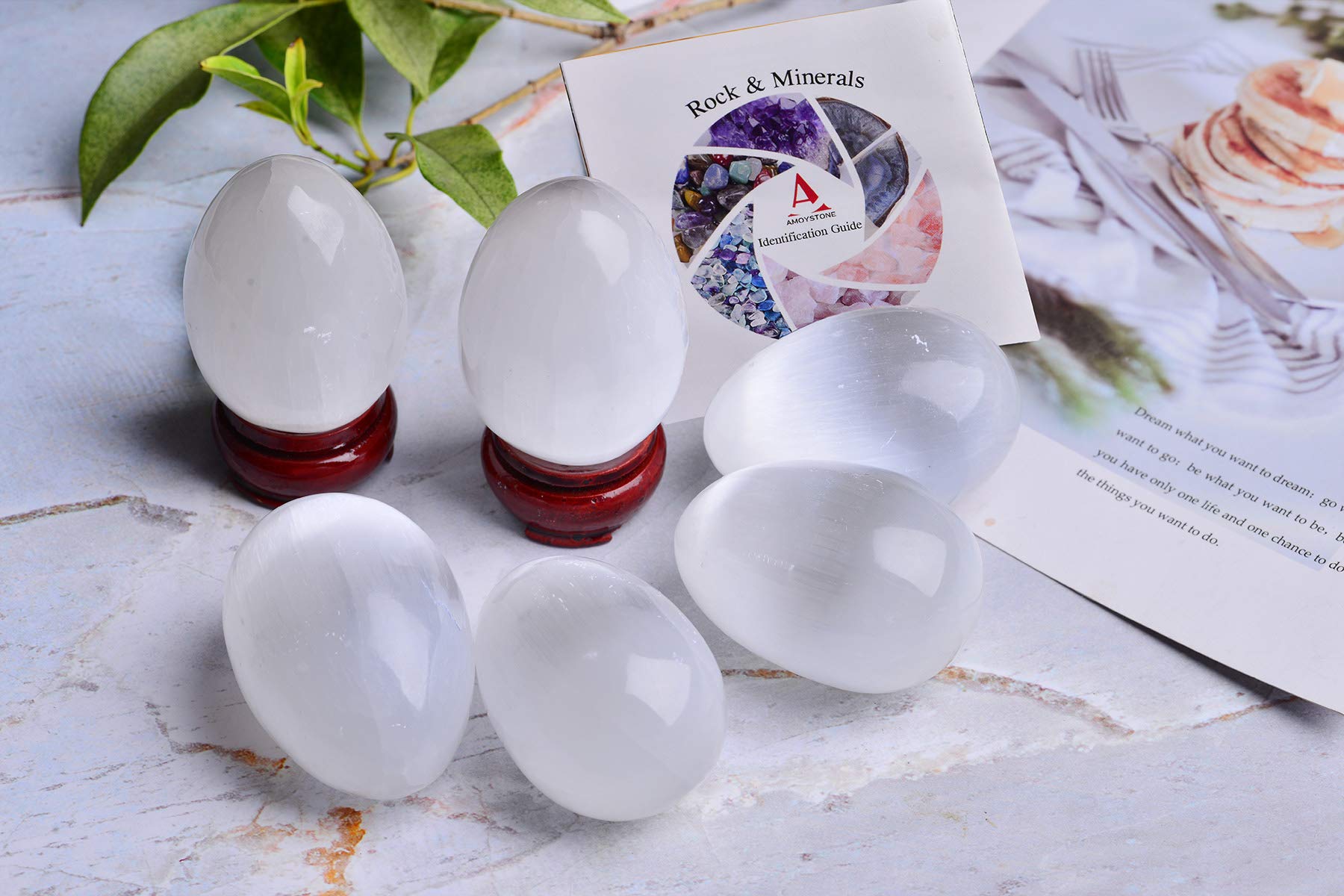 AMOYSTONE 6 Pcs Selenite Crystal Skyscraper Tower Stones White Morocco for Healing, Reiki, Home Decor 2 Inches Height