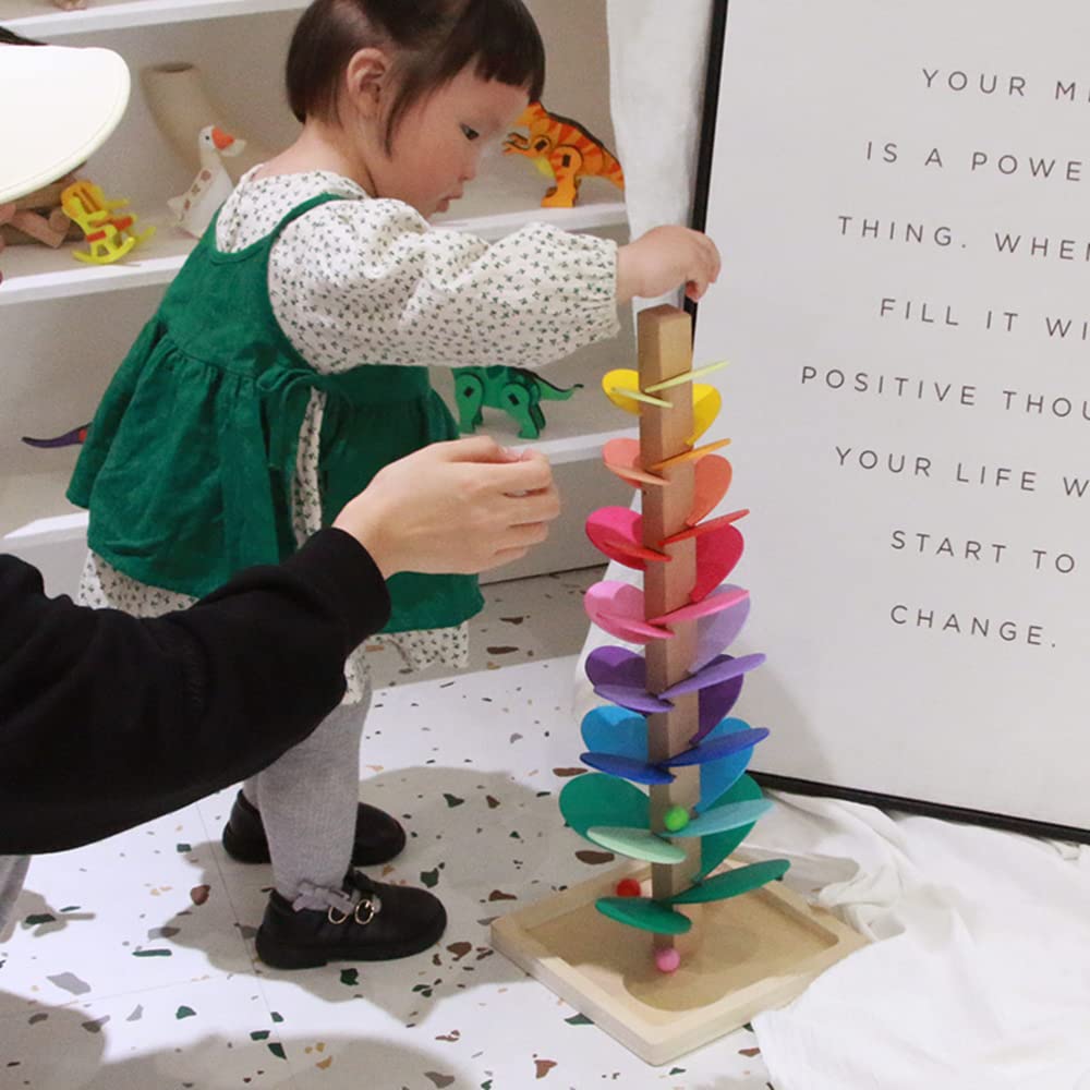 Anxus Wooden Toy Rainbow Singing Tree Marble Run Montessori Interactive Learning Toy for Kids Classroom or Home School Kids Room Toys Room Decoration Educational System Reward Gift (Large)