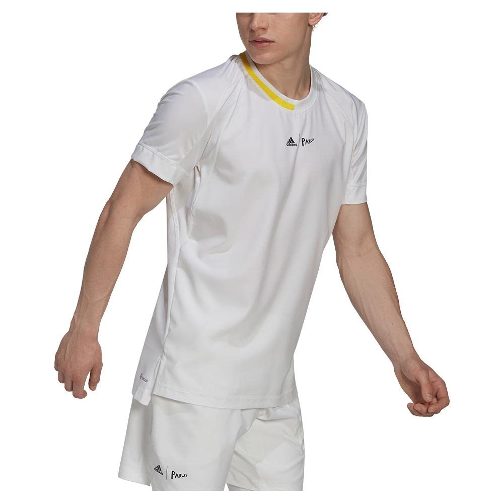 adidas Men's London Stretch Woven Tee, White/Impact Yellow, Medium
