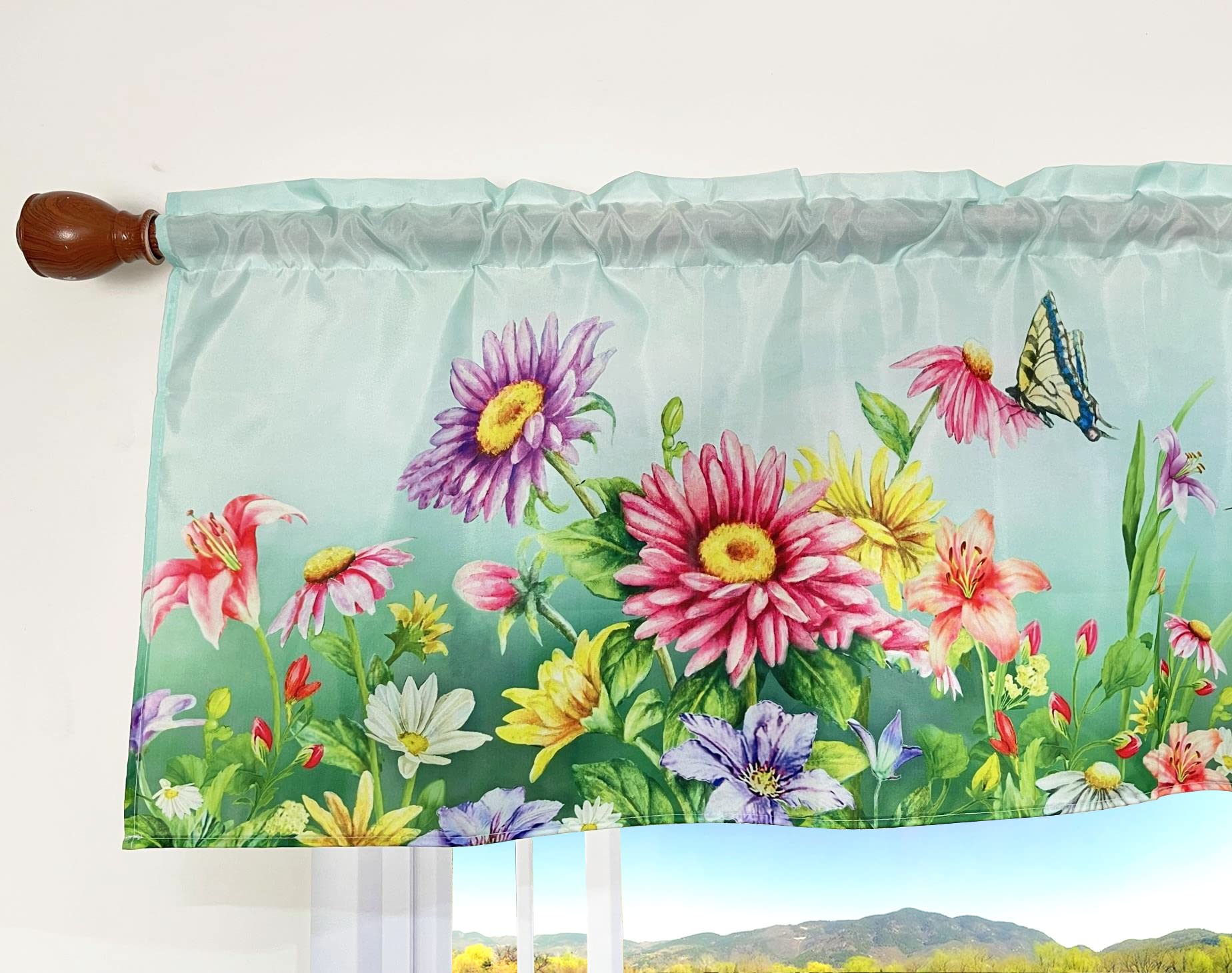 Garden Butterflies Flowers Window Curtain Valance for Spring Summer Everyday Rod Pocket 58 X 18 Inches