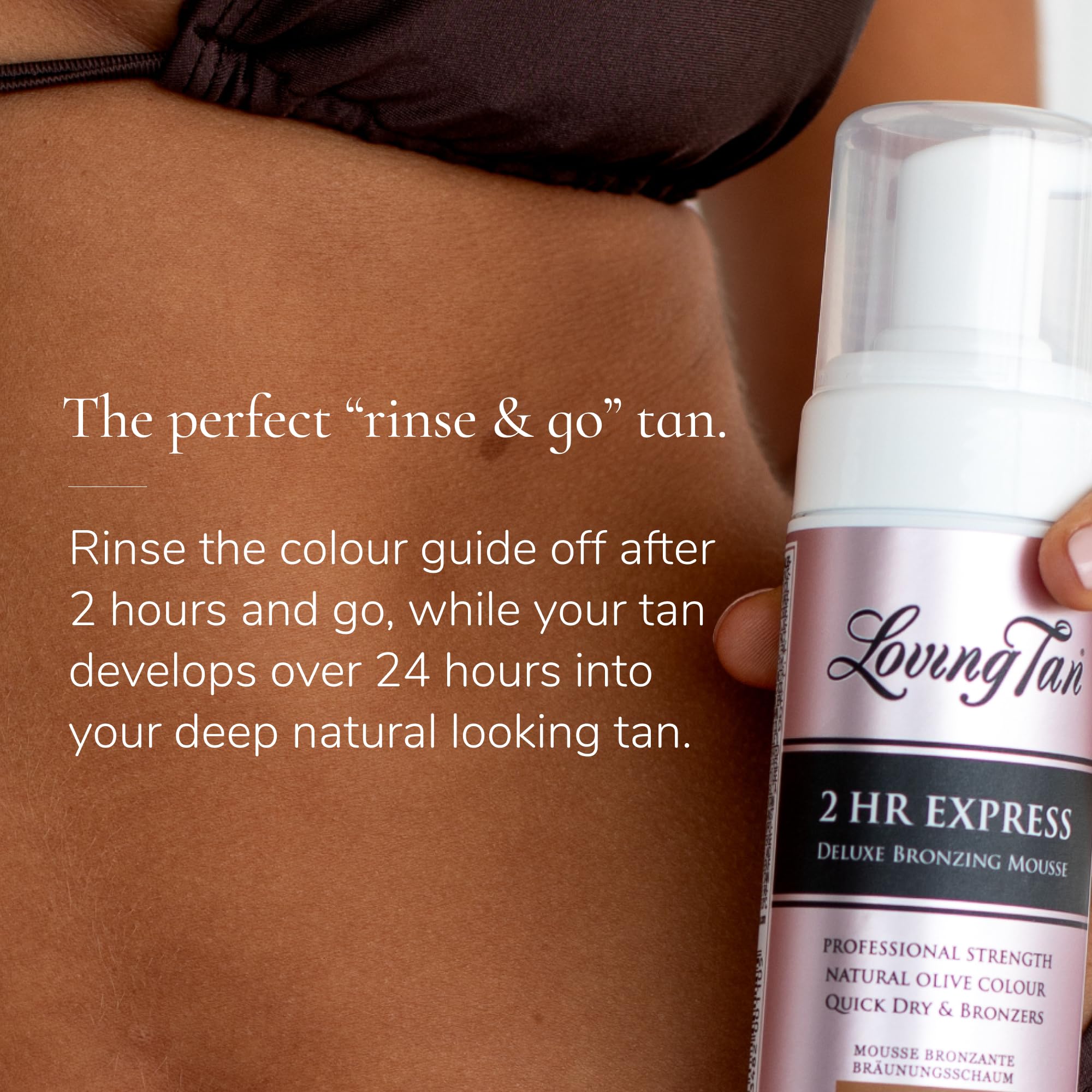 Loving Tan 2 HR Express Mousse, Medium - Streak Free, Natural looking, Professional Strength Sunless Tanner - Up to 5 Self Tan Applications per Bottle, Cruelty Free, Naturally Derived DHA - 4 FL Oz