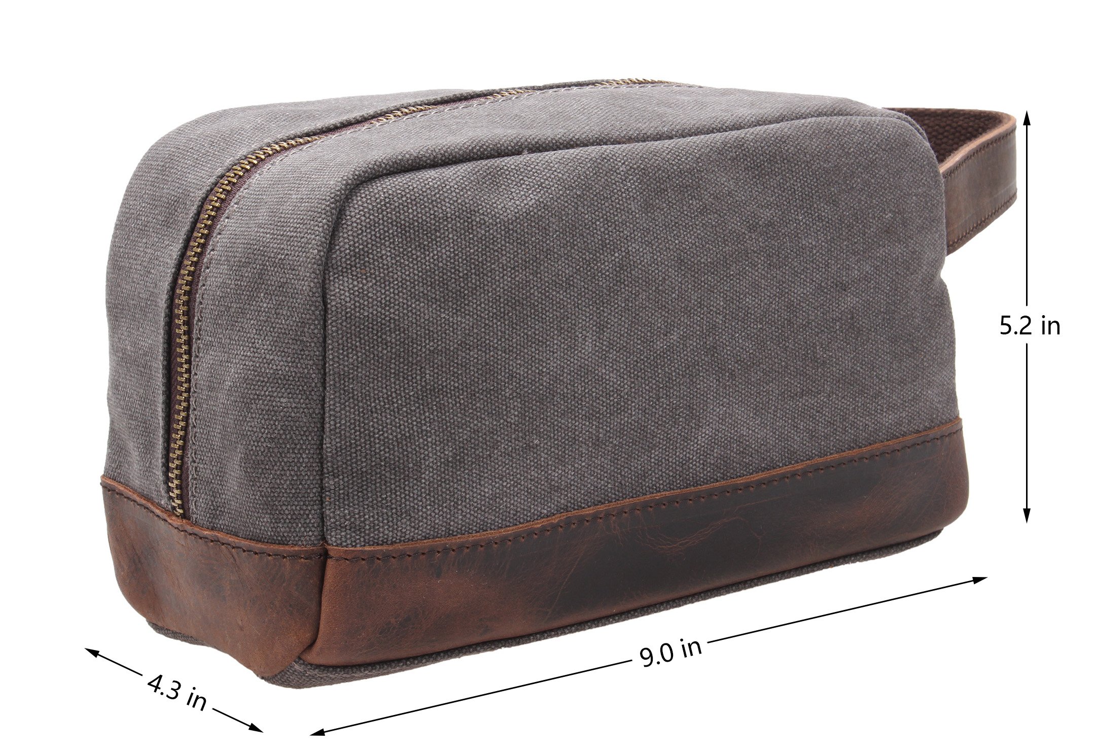 Vintage Leather Canvas Travel Toiletry Bag Shaving Dopp Kit #A001 (Grey)