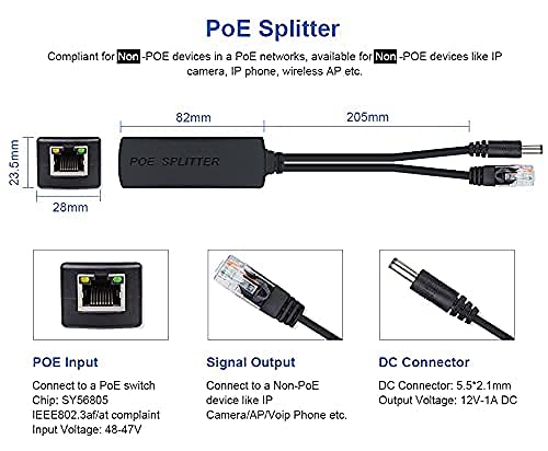 Active POE Splitter Adapter 48V to 12V,IEEE 802.3af/at Compliant 10/100/1000Mbps up to 100M for Surveillance Camera, VoIP Phone,Wireless Access Point