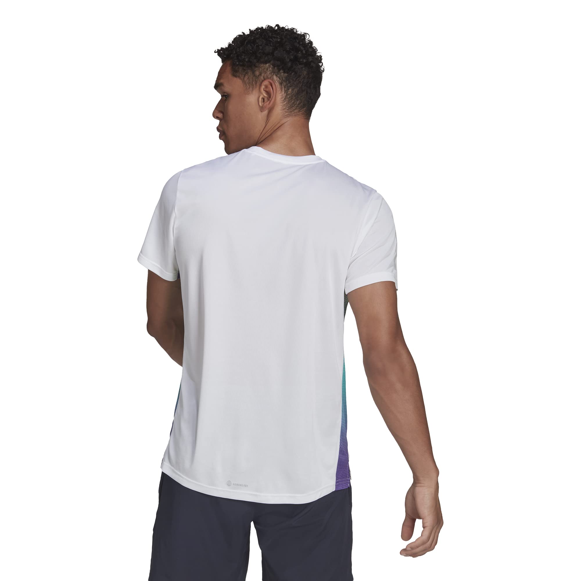 adidas Men's Own The Run Tee, White/Black/Purple Rush/Semi Mint Rush, Small
