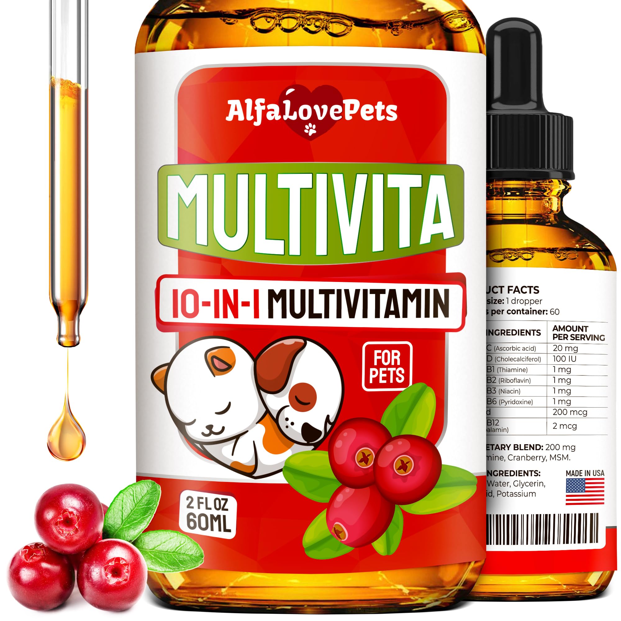 Сat Vitamins for Indoor Cats in Drops – Liquid Multivitamin for Dogs – Dog Multivitamin Liquid Supplement – Cat Multivitamin – Multivitamin for Dogs – Vitamin C for Cats – 2 oz