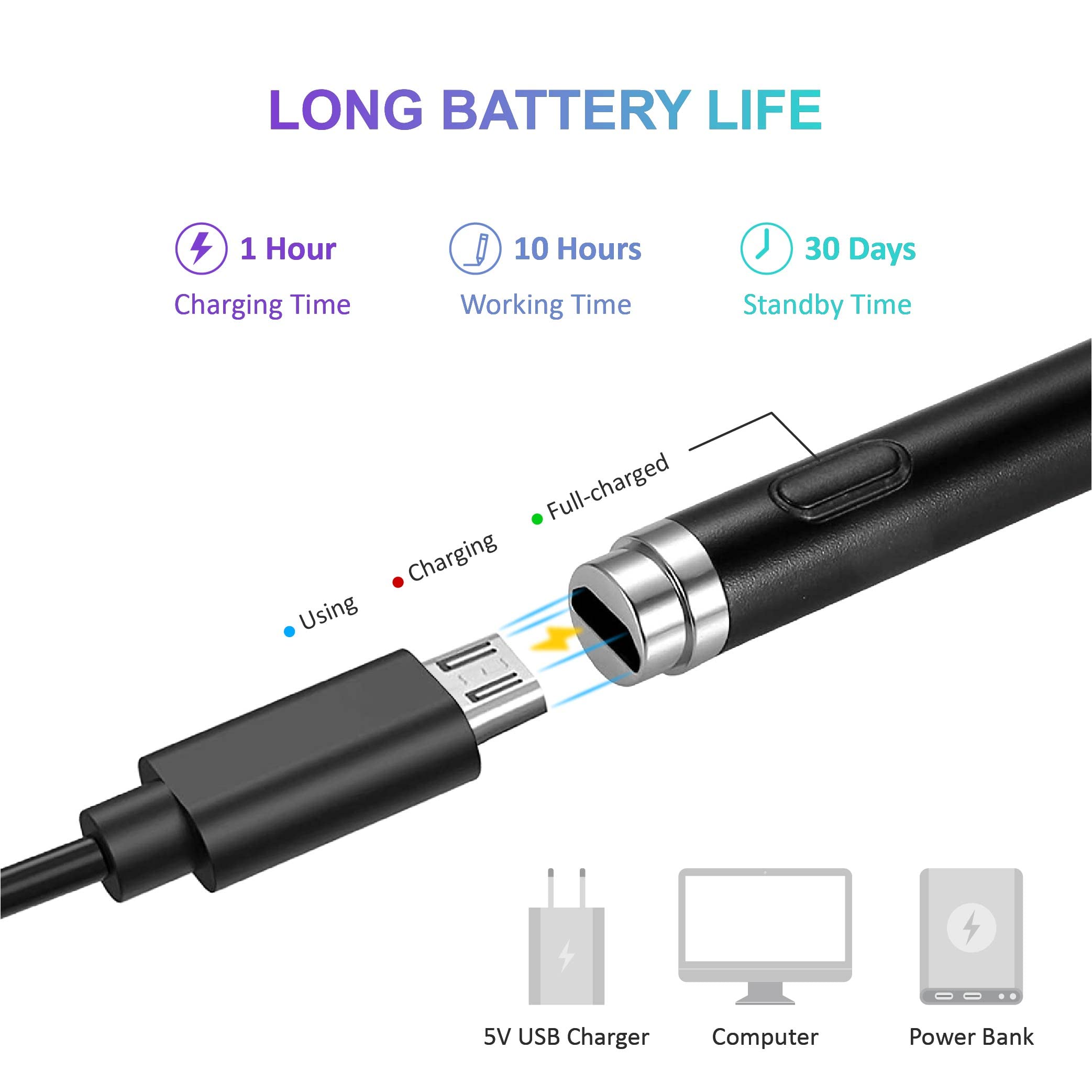 Active Stylus Pen Compatible for Touch Screens, Digital Rechargeable Stylish Pencil universal with Touch Function, Stylus pen for iPhone/iPad Pro/Air/Mini/iPhone/Android and Most Touch screens (Black)