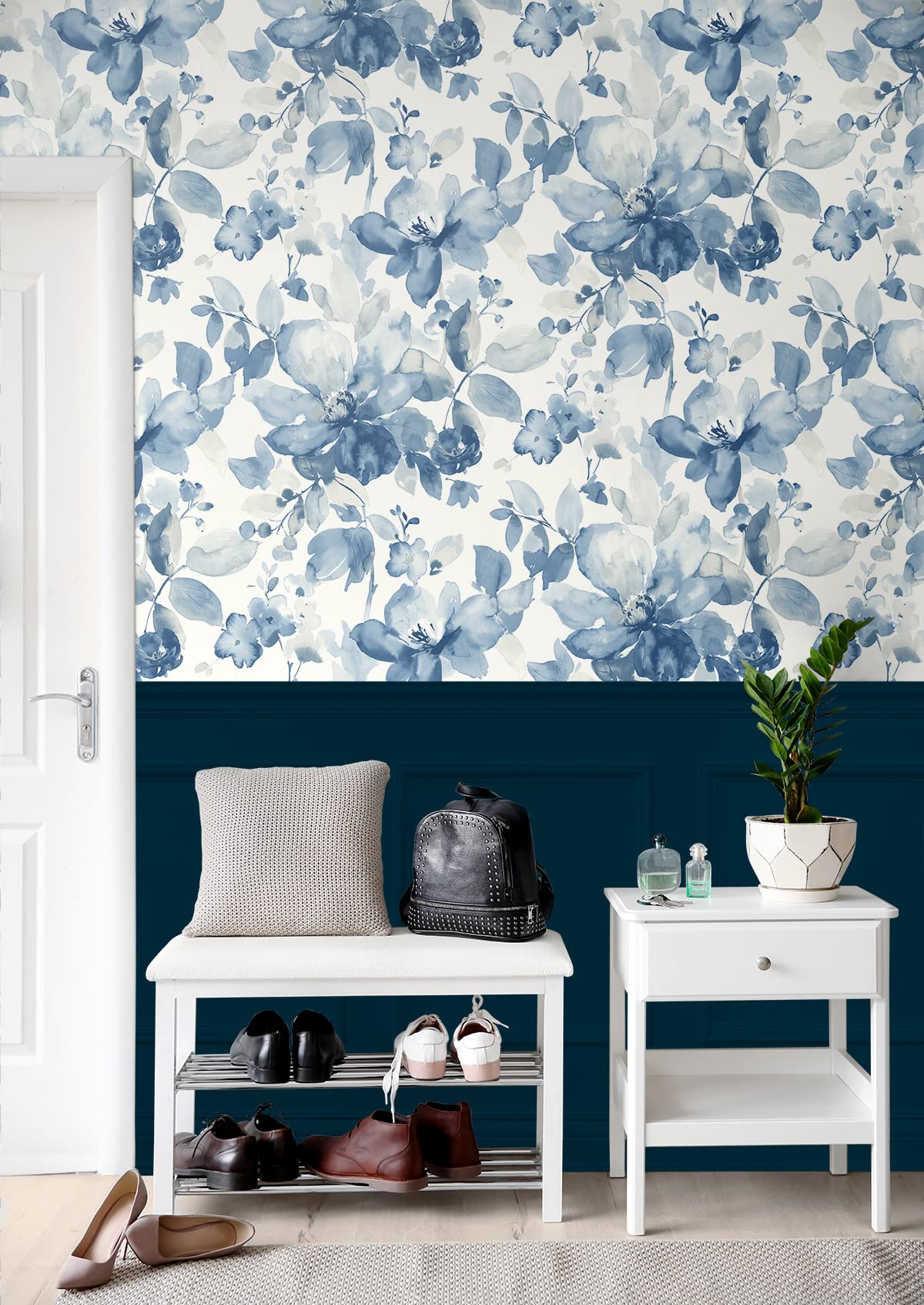 NextWall Watercolor Flower Peel and Stick Wallpaper (Bluestone)