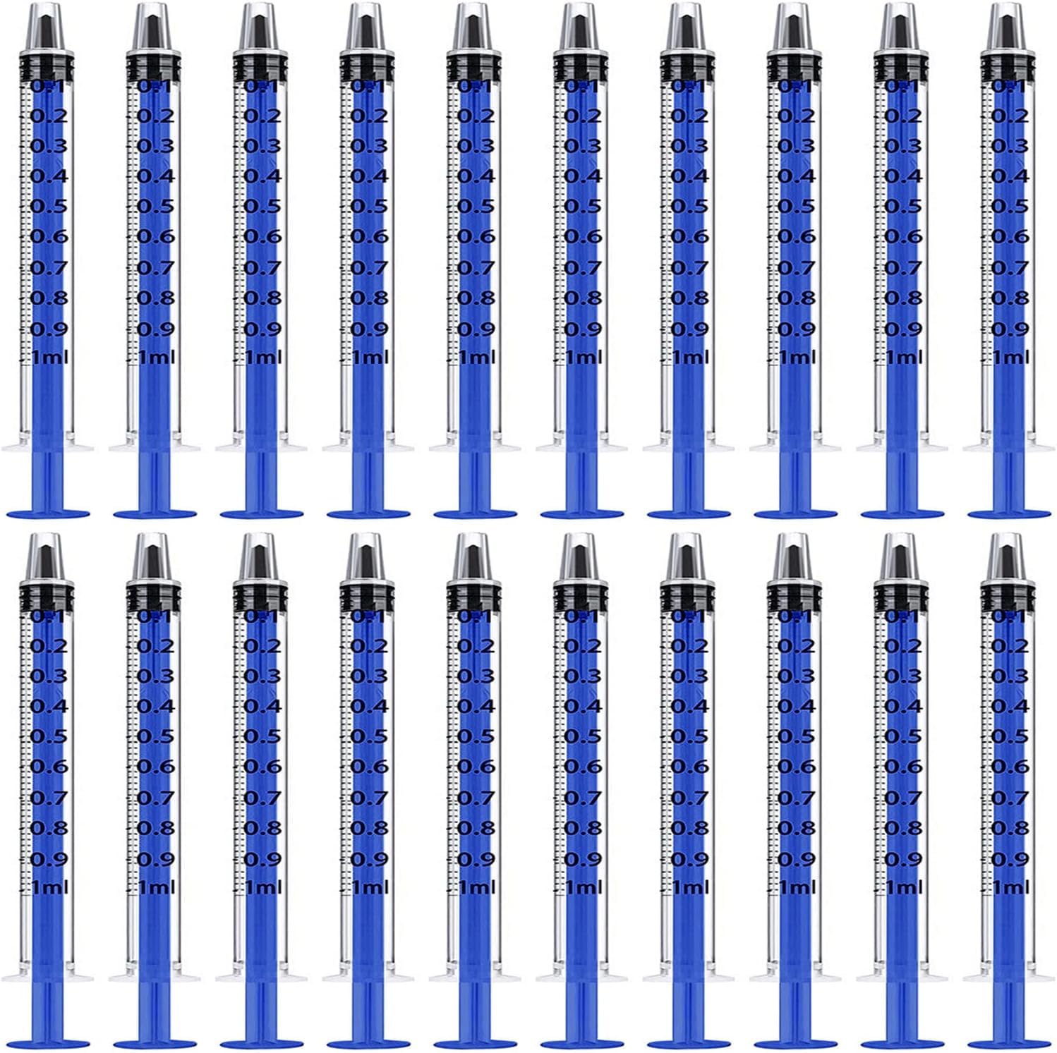 Blue 50 Pcs 1ml 1cc Plastic Syringe No Needle Syringe for Pets Oral, Refilling, Oil or Glue Applicator, Measuring or Transfering Tiny Amount of Liquids, Without Cap
